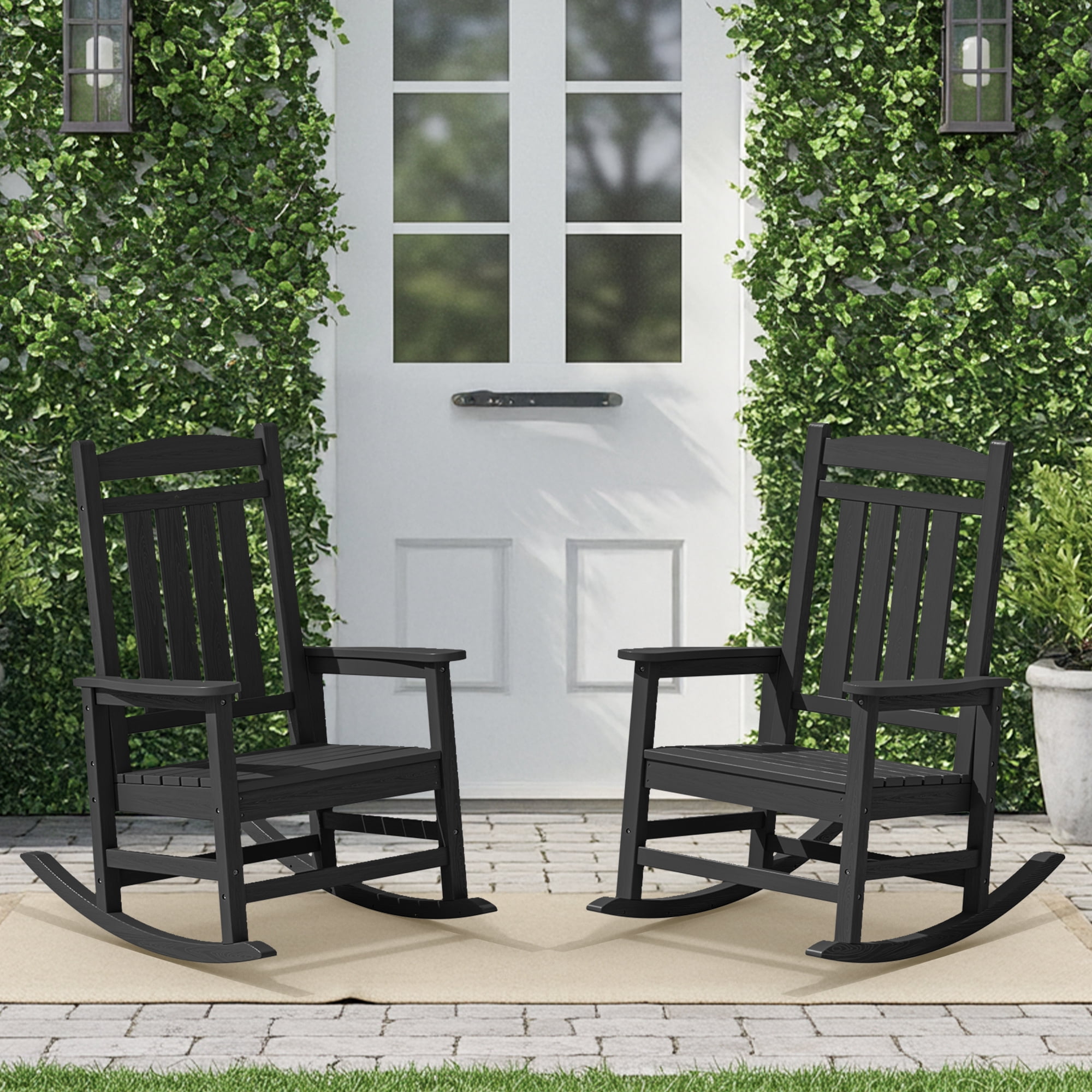 KINGYES Outdoor Rocking Chair Set of 2, High Density Polyethylene Patio ...