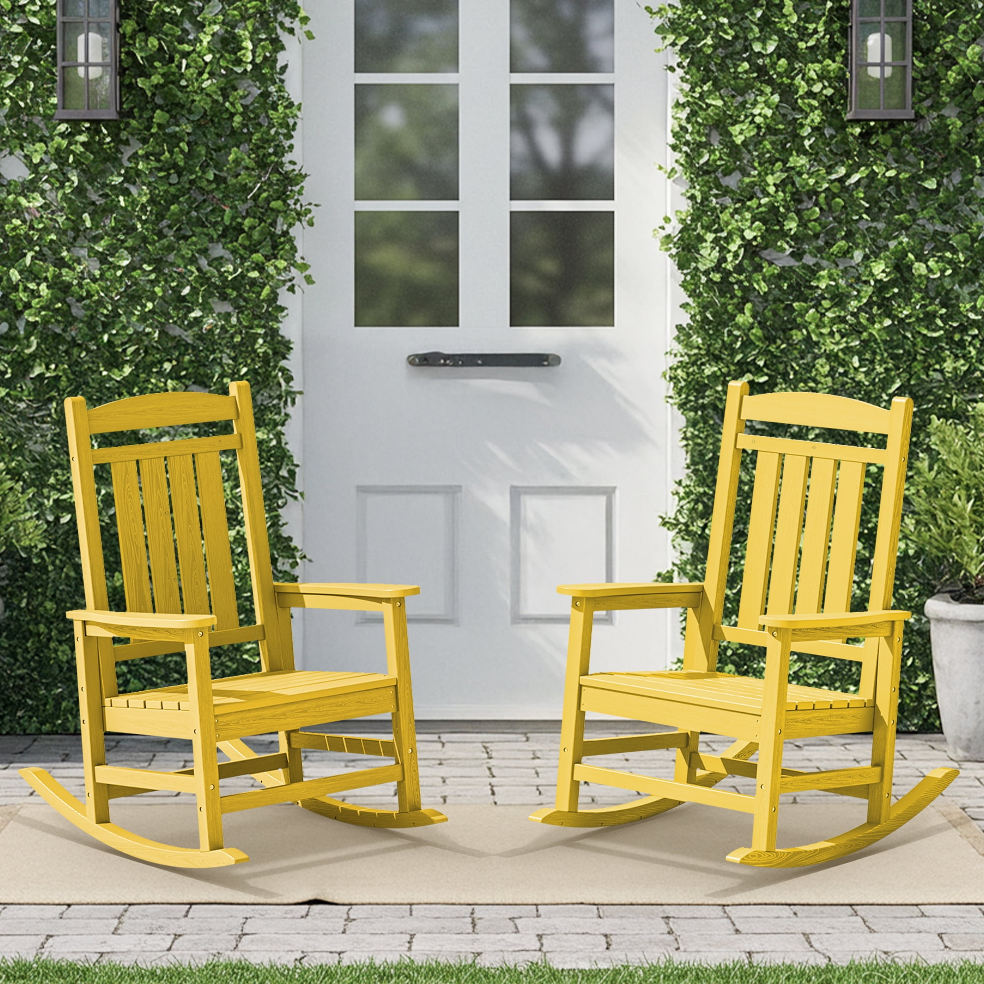 KINGYES Outdoor Rocking Chair Set of 2, High Density Polyethylene Patio ...