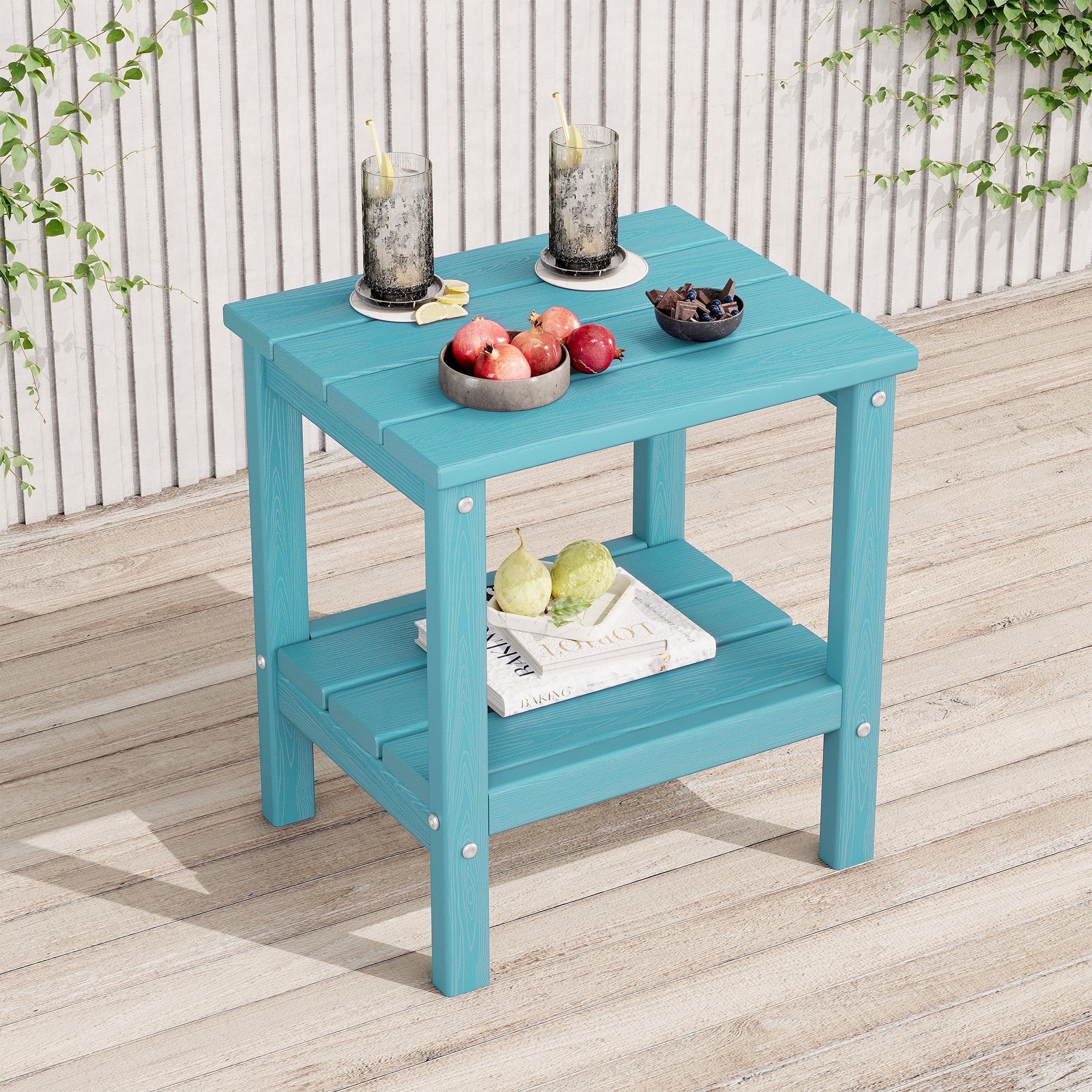KINGYES 2-Tier Outdoor Side Table, HDPE All Weather Adirondack Small ...