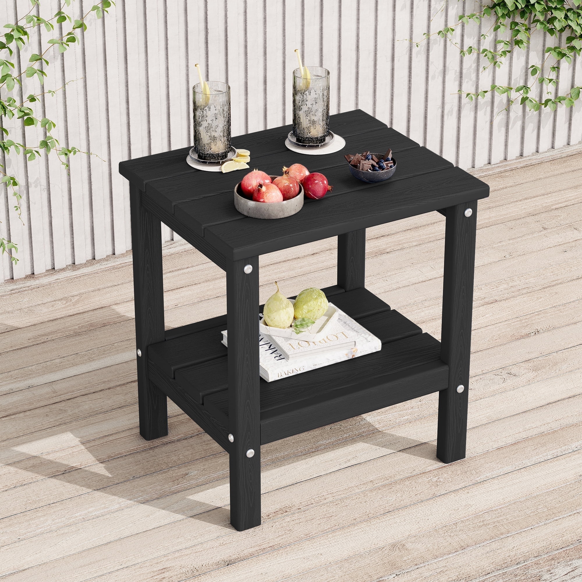 KINGYES 2-Tier Outdoor Side Table, Weatherproof HDPE Patio End Table ...