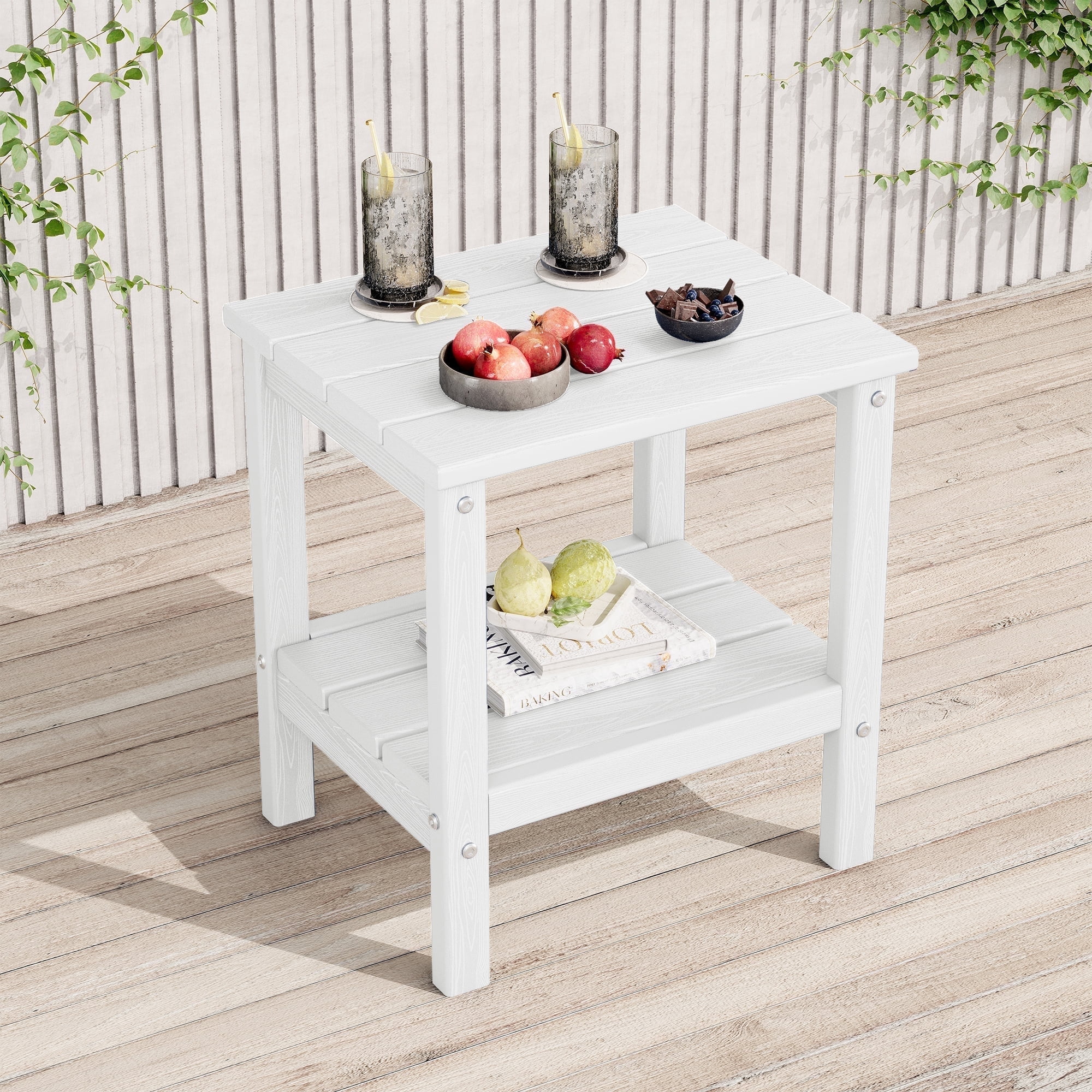 KINGYES 2-Tier Outdoor Side Table, HDPE All Weather Adirondack Small ...