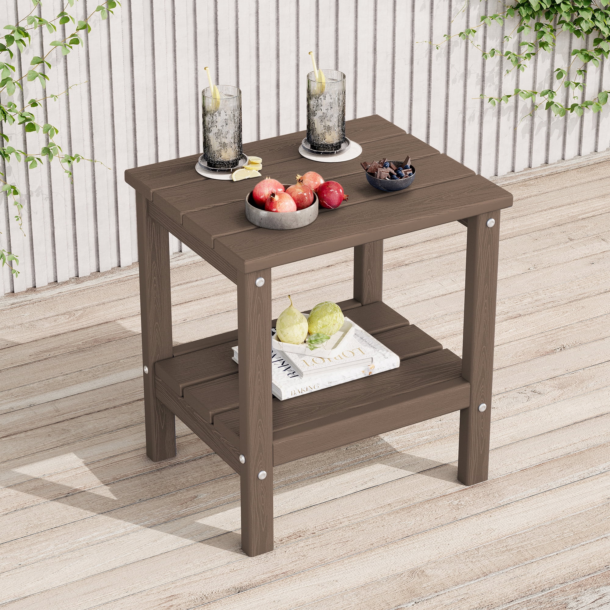 KINGYES 2-Tier Outdoor Side Table, HDPE All Weather Adirondack Patio ...