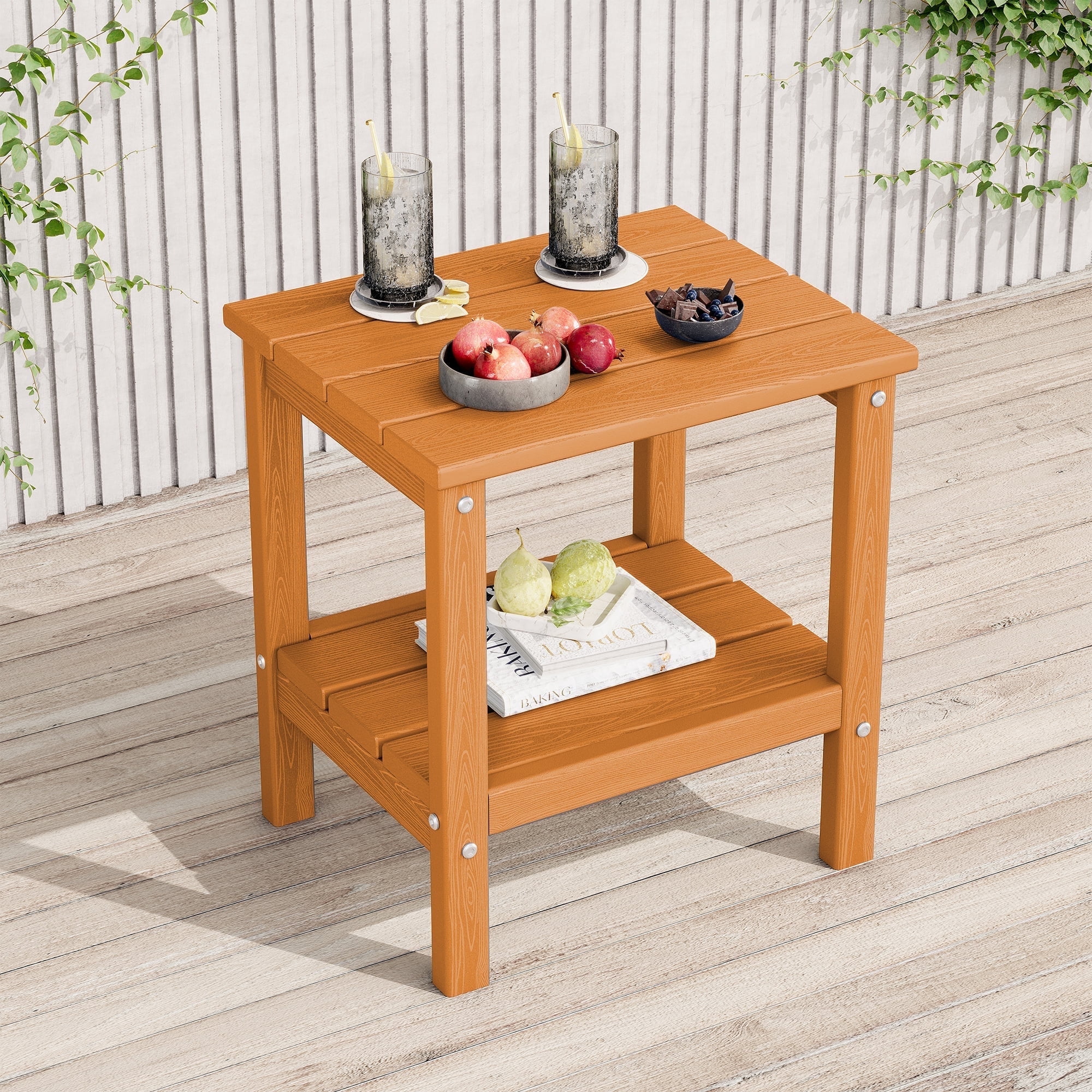 KINGYES 2-Tier Outdoor Side Table, HDPE All Weather Adirondack Small ...