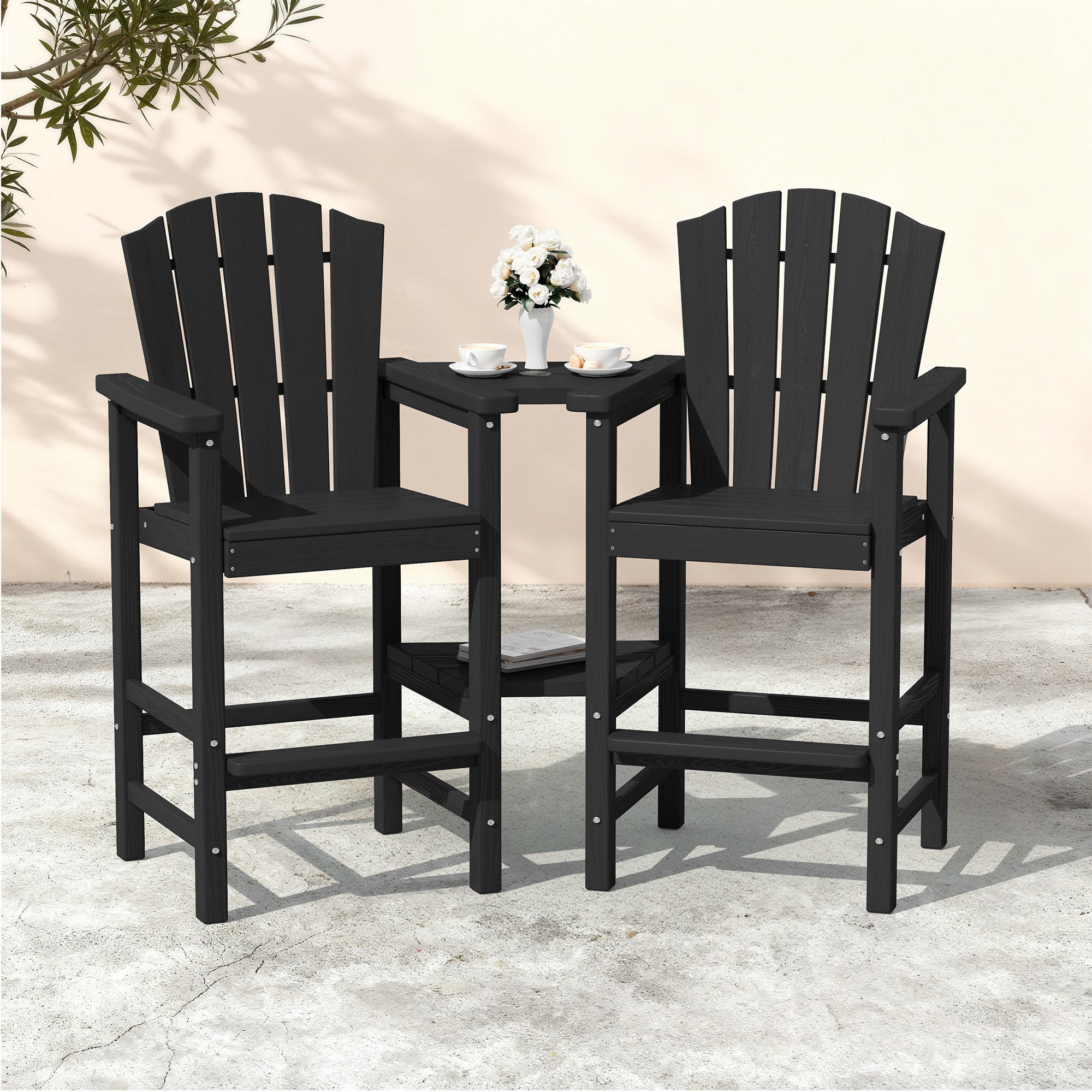 KINGYES Tall Adirondack Chairs Set of 2 with Double Connecting Tray ...