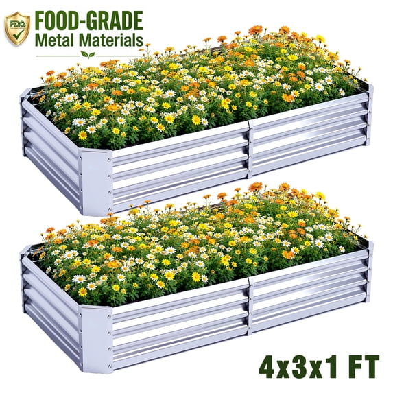 KINIMOX 2PCs Raised Garden Beds, 4x3x1ft Heavy Duty Thick Galvanized ...
