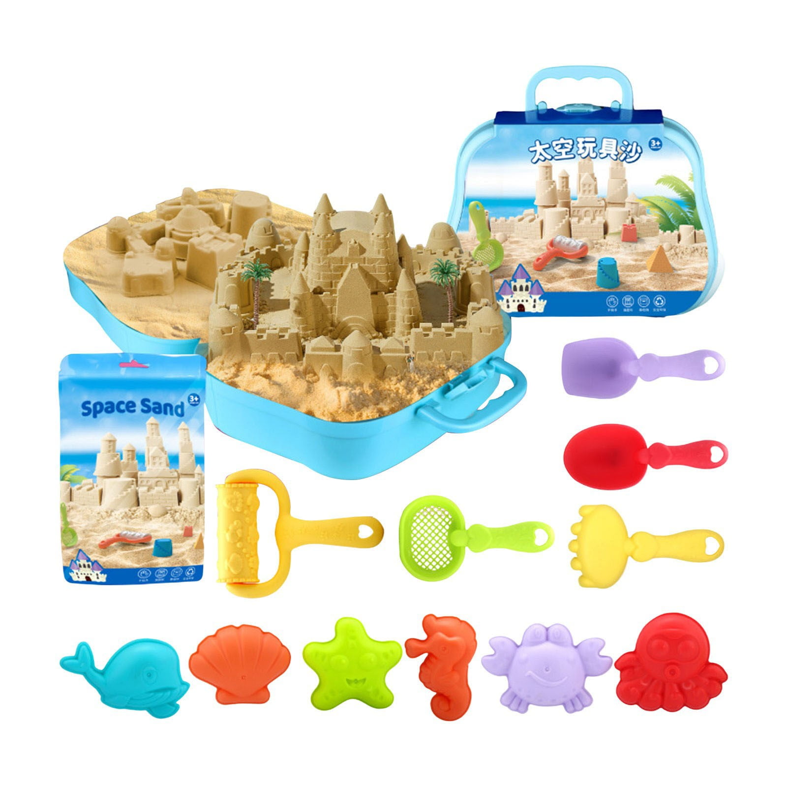 KINKINA Deluxe Sand Castle Building Kit for Kids Includes Space Sand ...