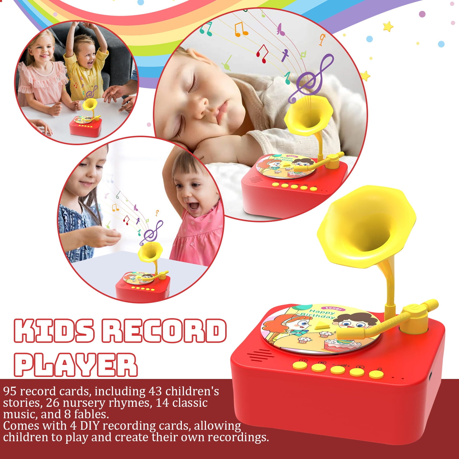 KINKINA Kids Record Player – 95-Card Storytelling & Music Player with ...