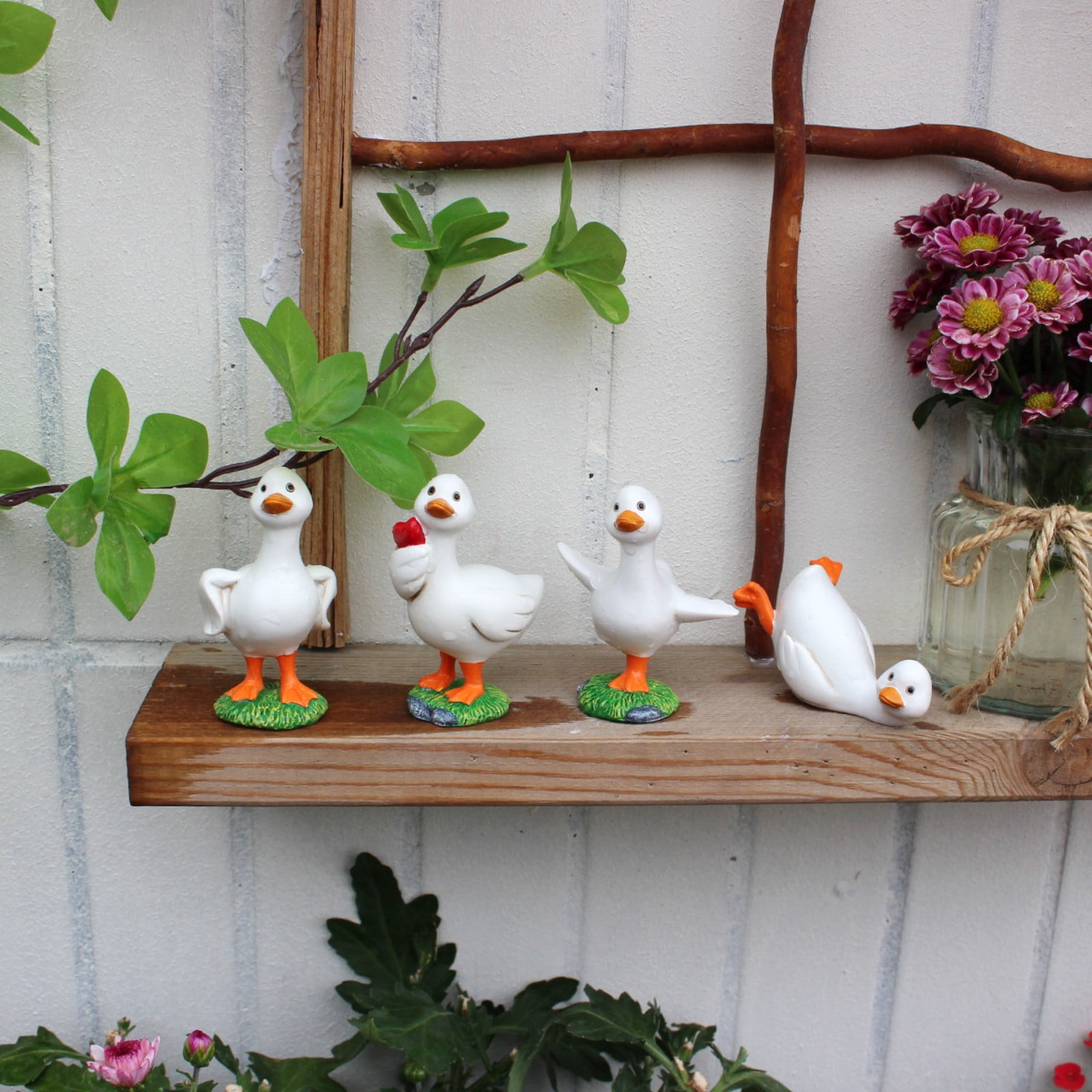 KINKINA Set of 4 Miniature Goose Figurines Hand-Painted Resin Animal ...