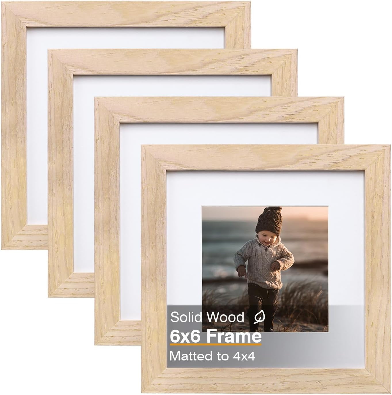 KINLINK 6x6 Picture Frame, Natural Square Solid Wood Frames for ...