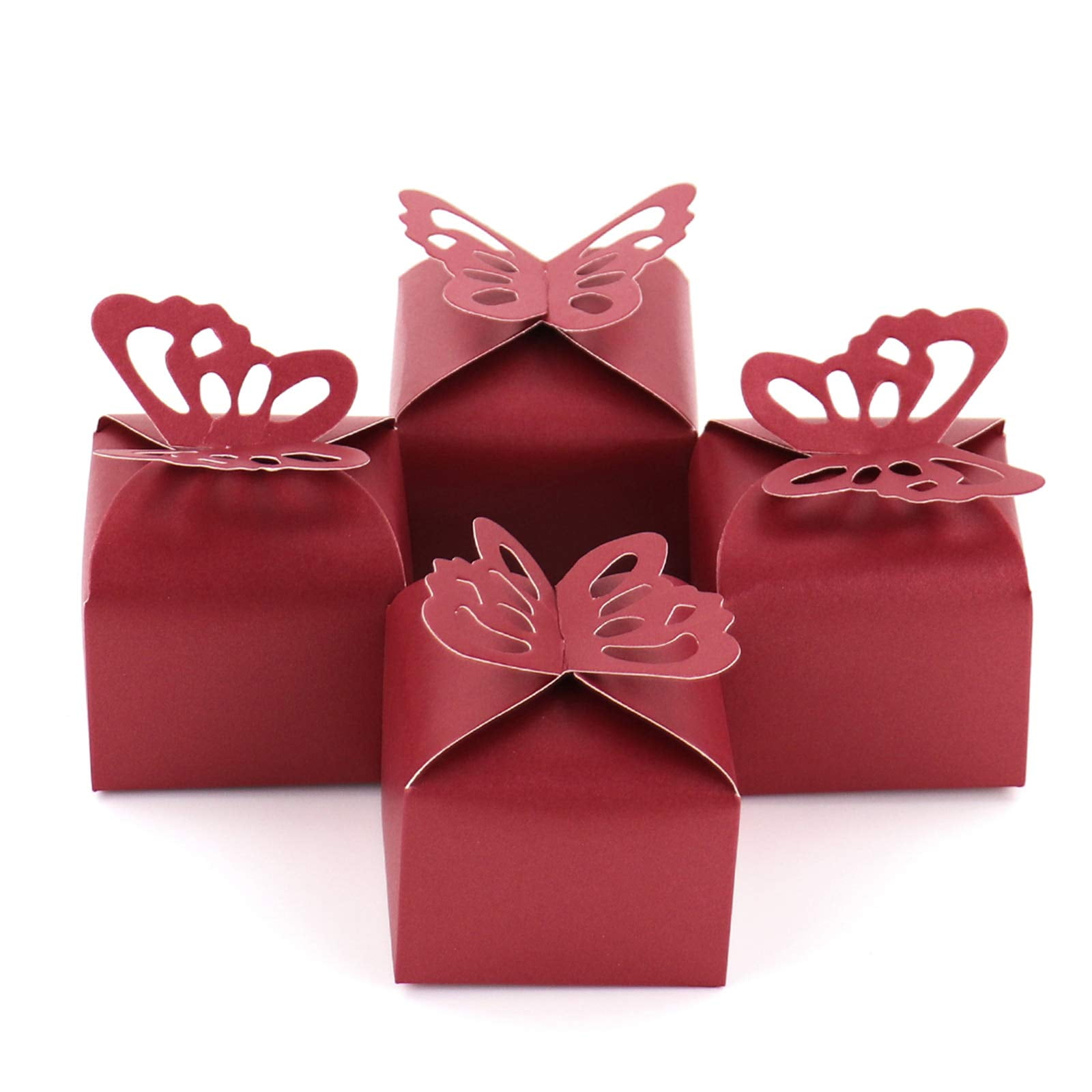 KINNO 100PCS Red Gift Box Butterfly Wedding Favors Baby Shower Chocolate Candy Favor Box Party ...