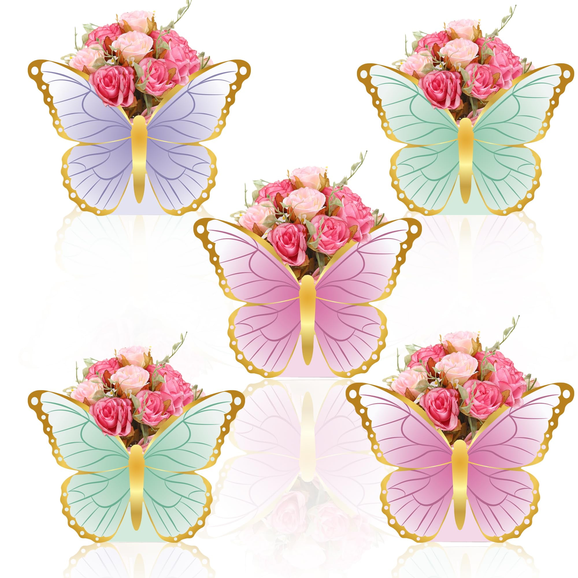 KINNO 12 Pcs Butterfly Tea Party Decorations Princess Party Flower Boxes, Butterfly Paper Vase ...
