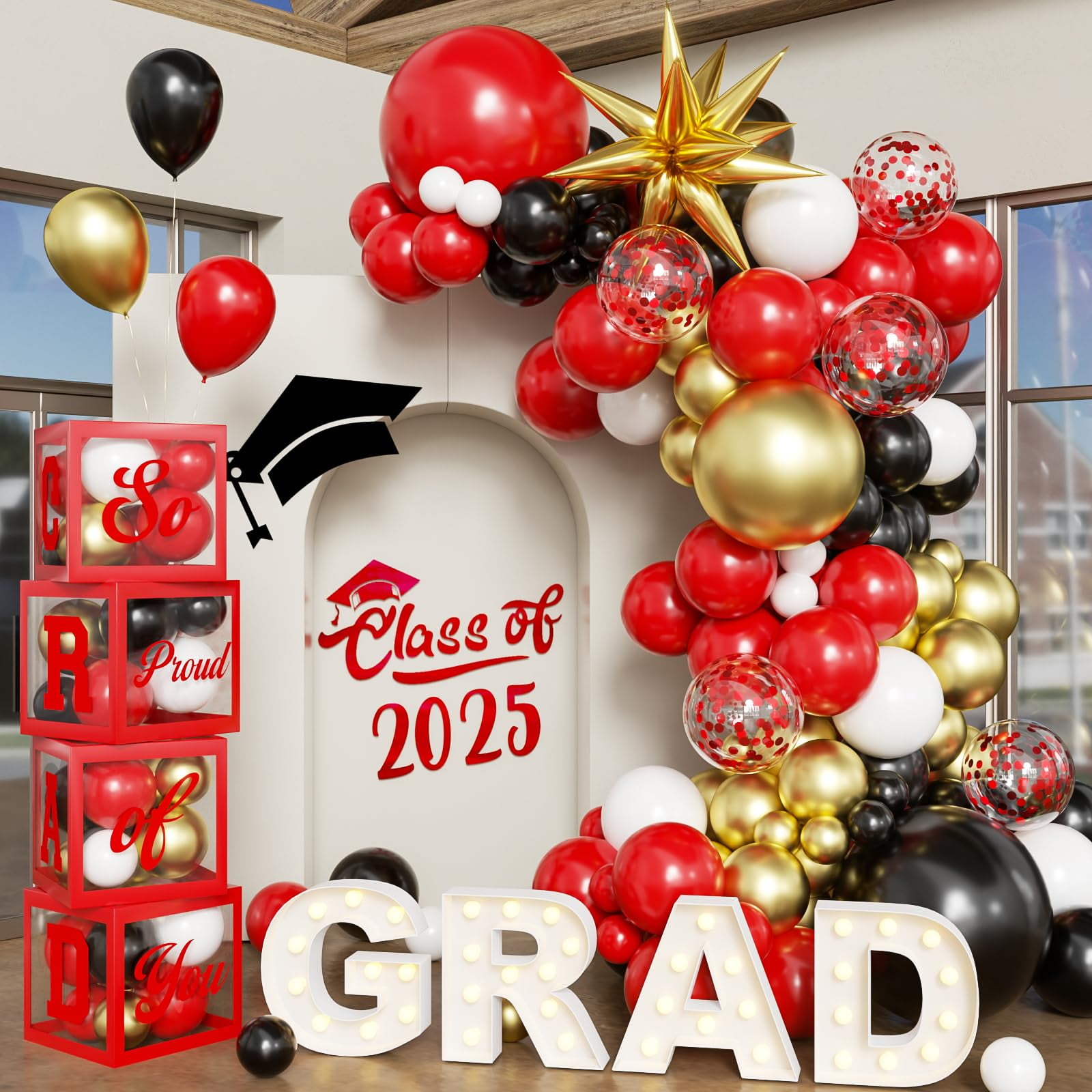 KINNO 130Pcs Maroon Black Gold Balloon Arch Garland Kit Maroon Black Gold Balloons Gold Confetti ...