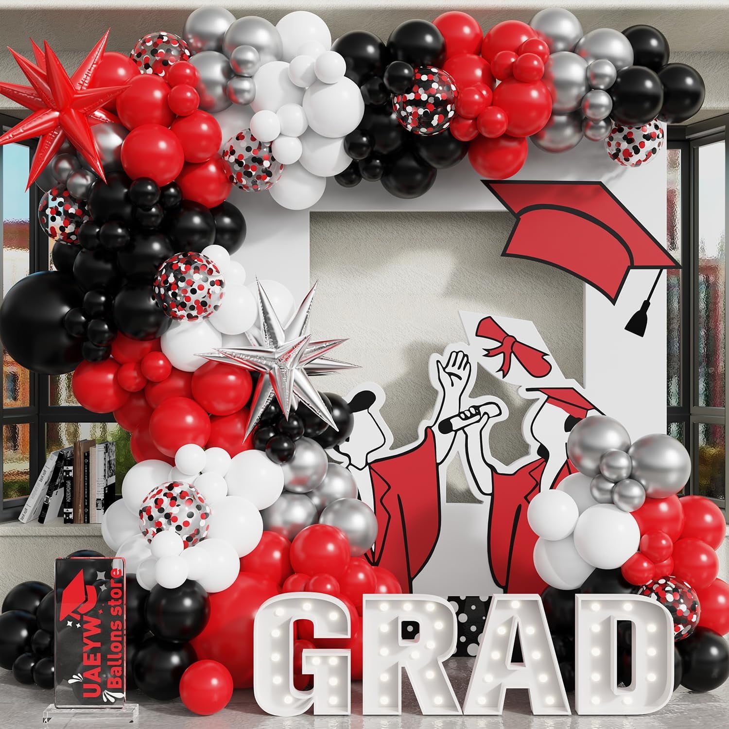 Graduation Centerpieces Red Black Silver