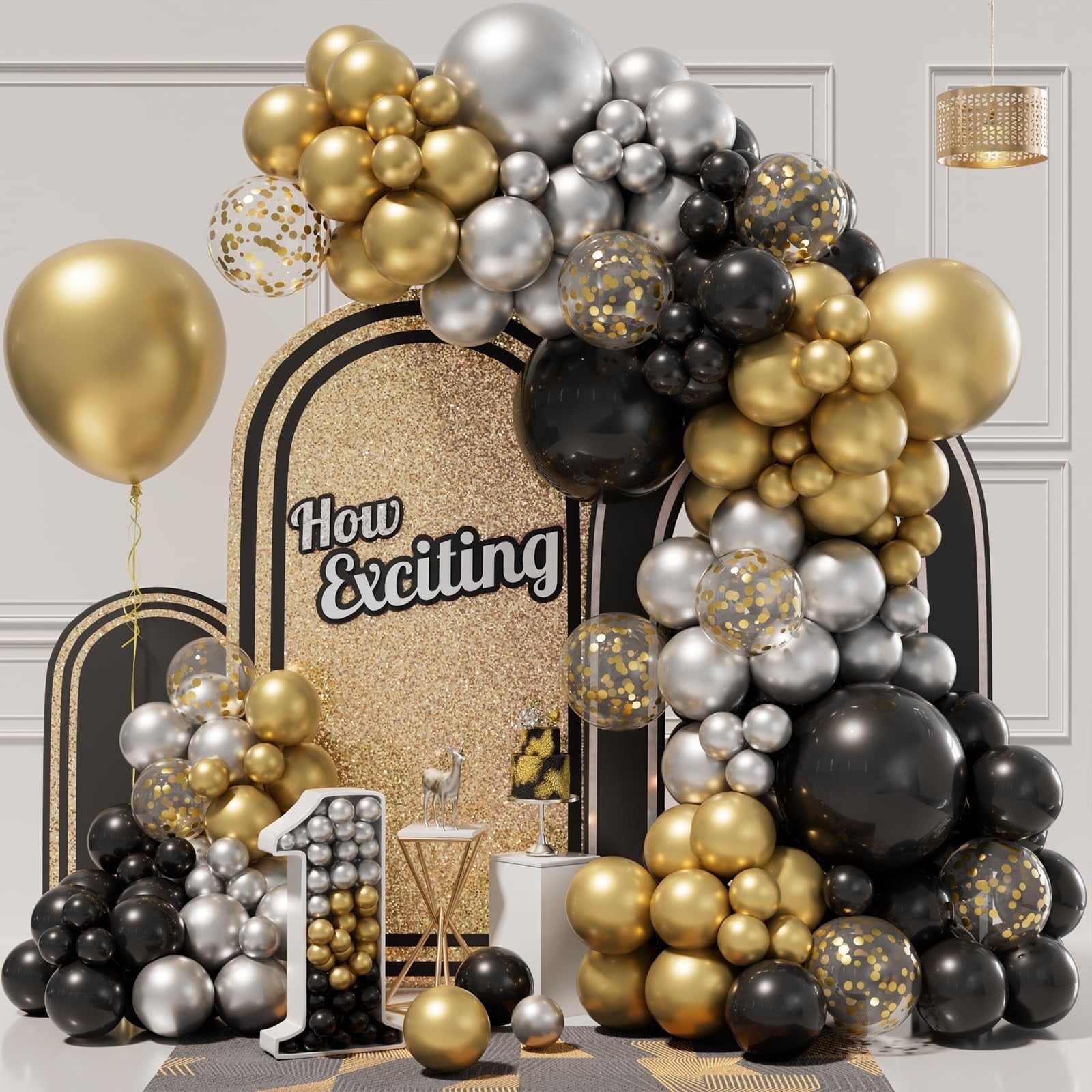 KINNO 152PCS Balloons Arch Garland Kit, New Years Eve Party Supplies 2025 - Black, Gold, Silver ...
