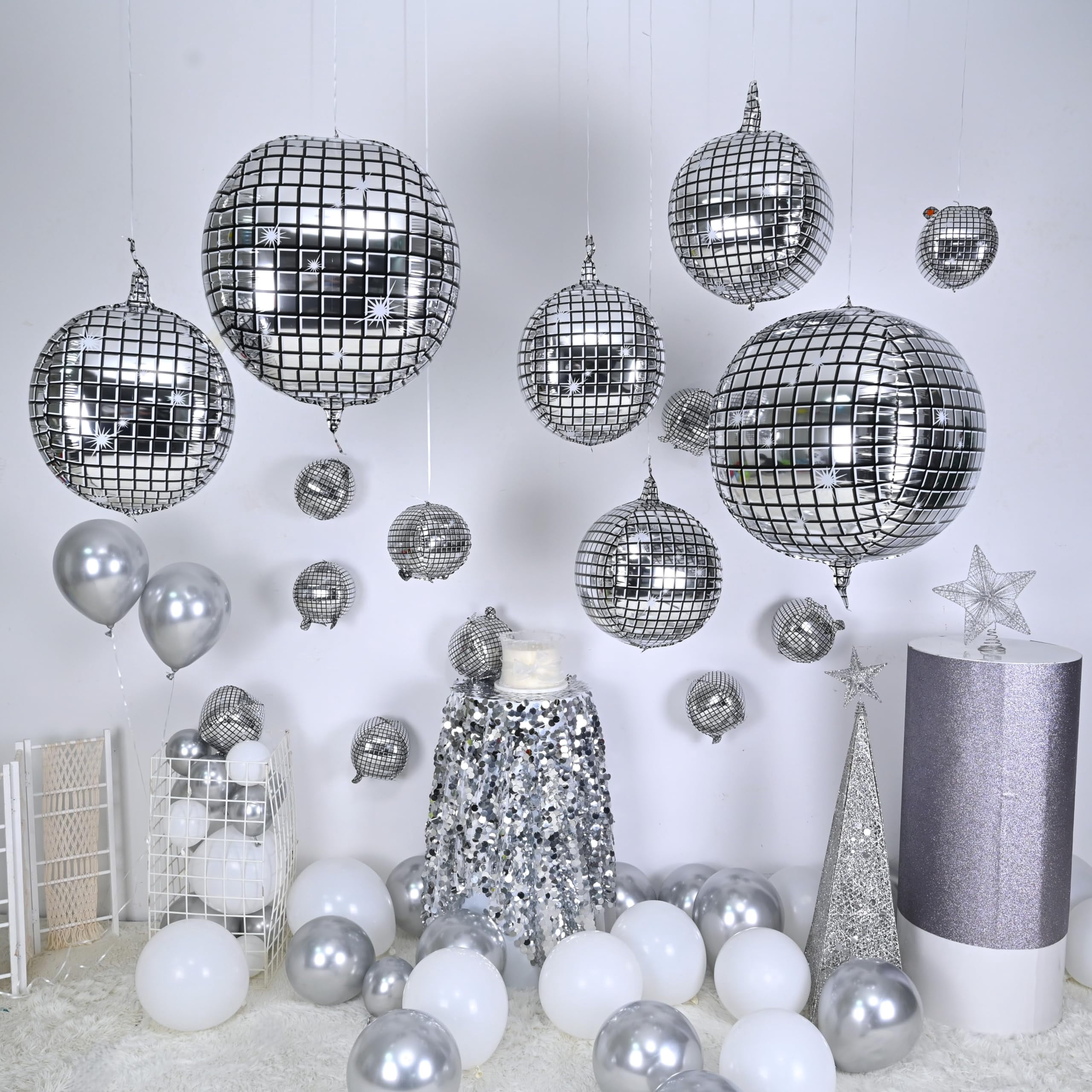 KINNO 16PCS Disco Ball Balloons, 32in 22in 10in Large 4D Metallic ...