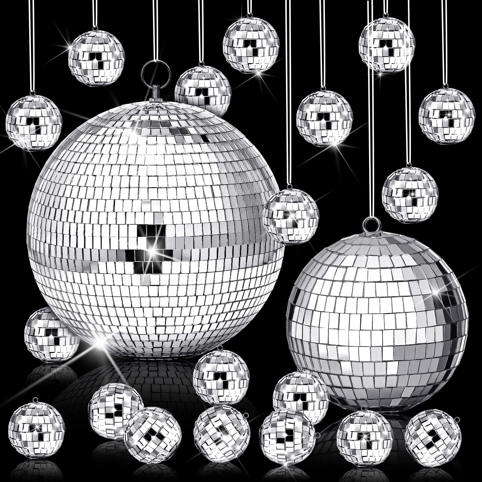 KINNO 17 Pack Large Disco Ball Small Hanging Mirror Disco Decorations ...
