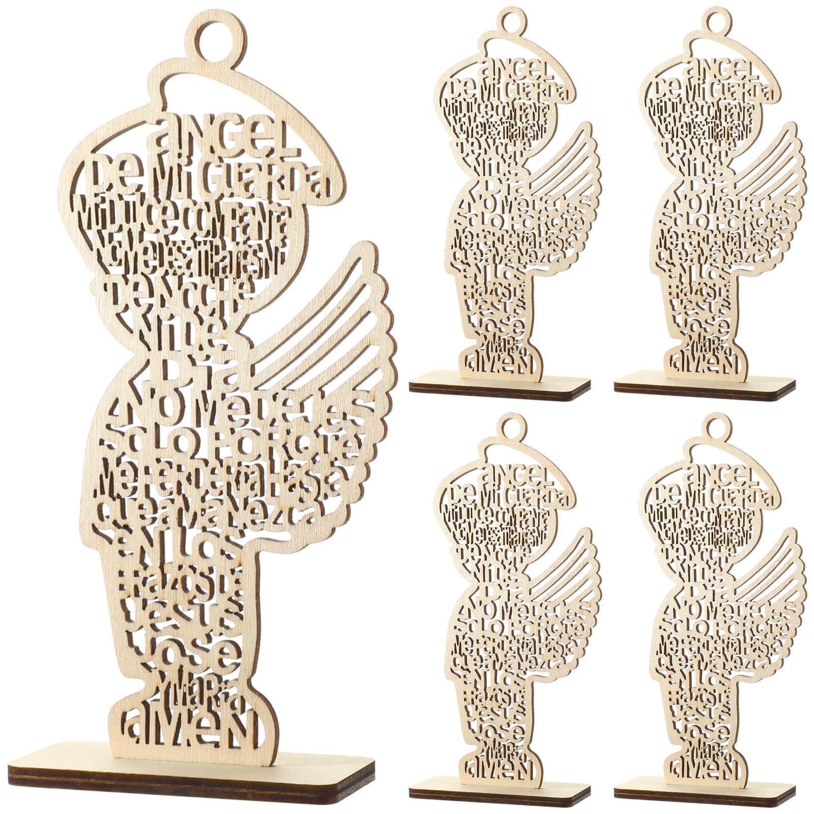 KINNO 18 Pcs Guardian Angel Wings Boy Wooden Baptism Centerpiece for Table Wood with Stand Angel ...