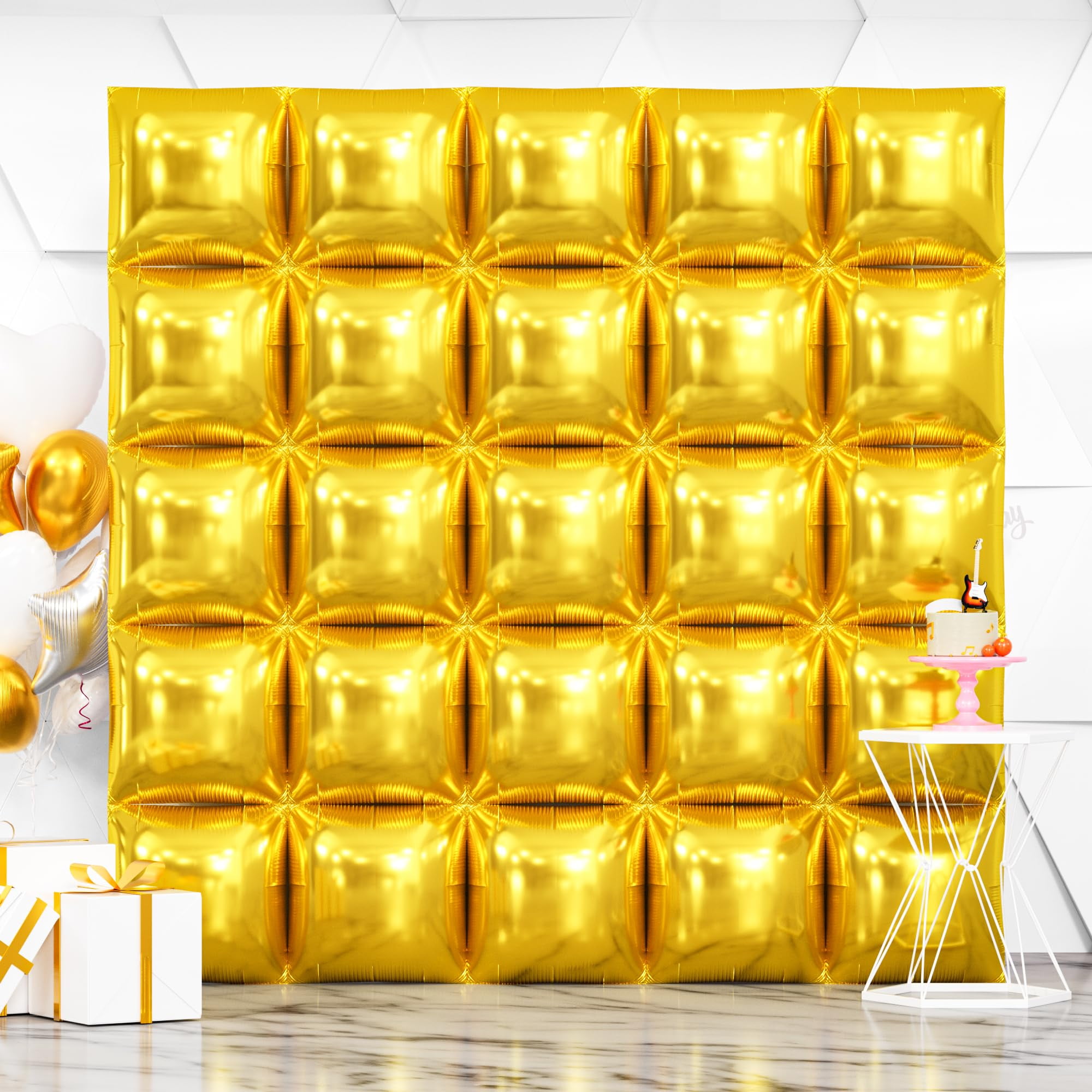 KINNO 25PCS Gold Square Foil Balloons Wall Backdrop Metallic Double ...