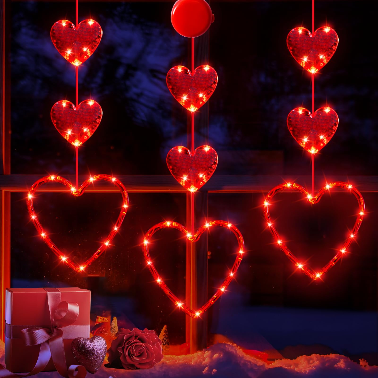 KINNO 3 Pack Valentines Day Window Lights Decorations with Timer ...