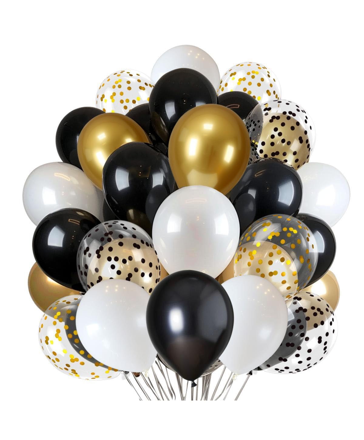KINNO 300 Pcs Black Gold Confetti Balloons Set Lncludes 12 inch Black White Gold and Black Gold ...