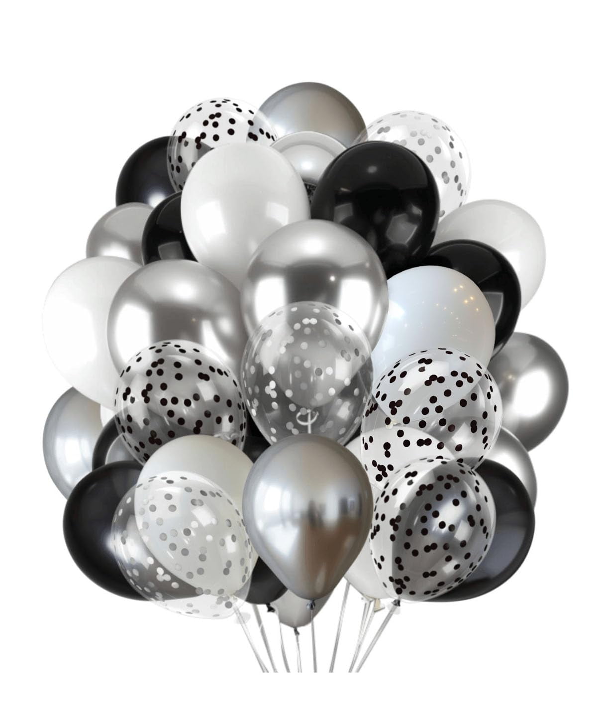 KINNO 300 Pcs Black Silver Confetti Balloons Set Lncludes 12 inch Black White Silver and Black ...