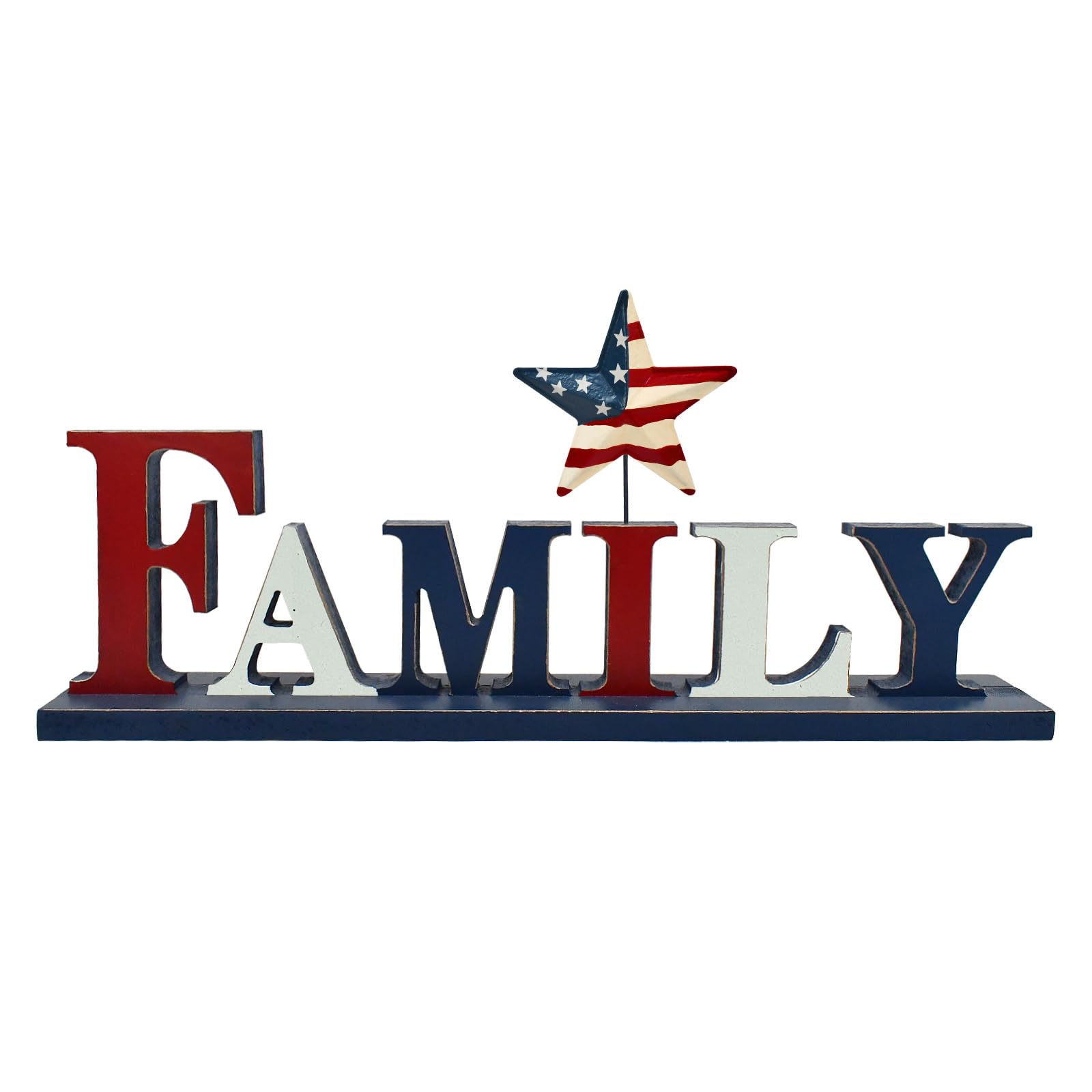 KINNO 4th of July Patriotic Family Sign Wooden American Table Decor ...