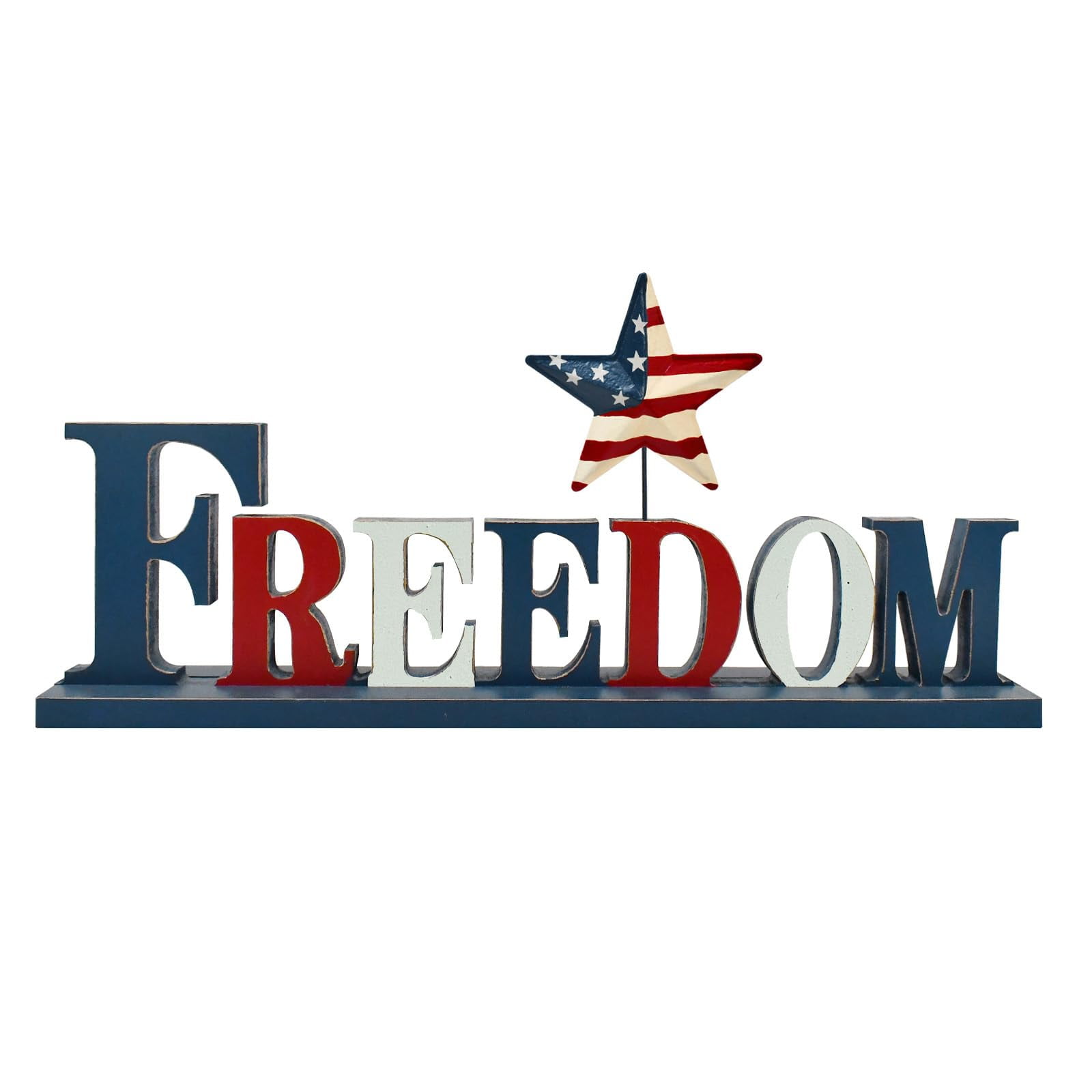 KINNO 4th of July Patriotic Freedom Sign Wooden American Table Decor ...