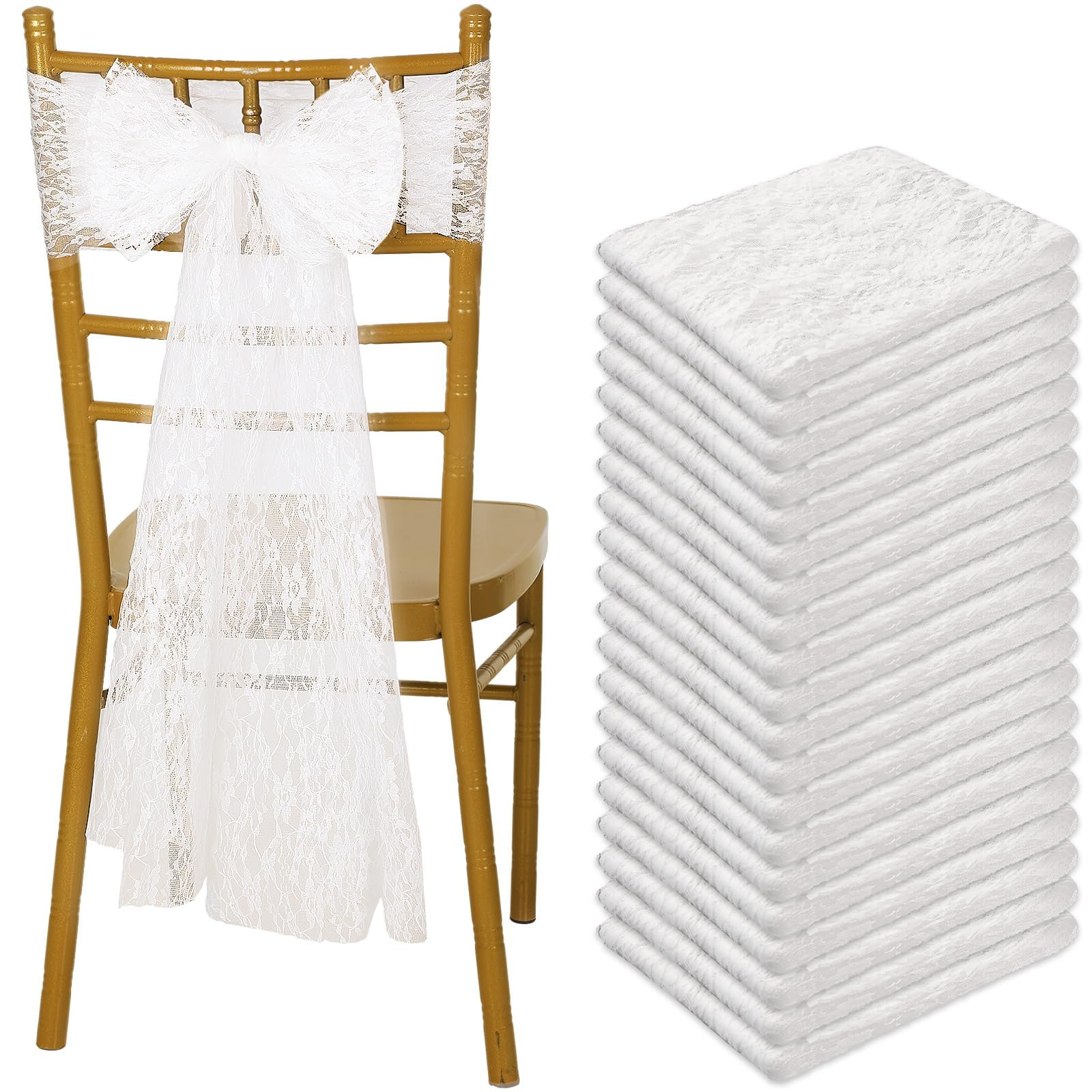 KINNO 50 Pcs Vintage White Lace Chair Sashes Embroidered Boho Bows ...