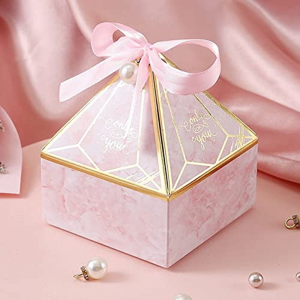 KINNO 50pcs Pink Gem Tower Birthday Wedding Party Favor Boxe with ...