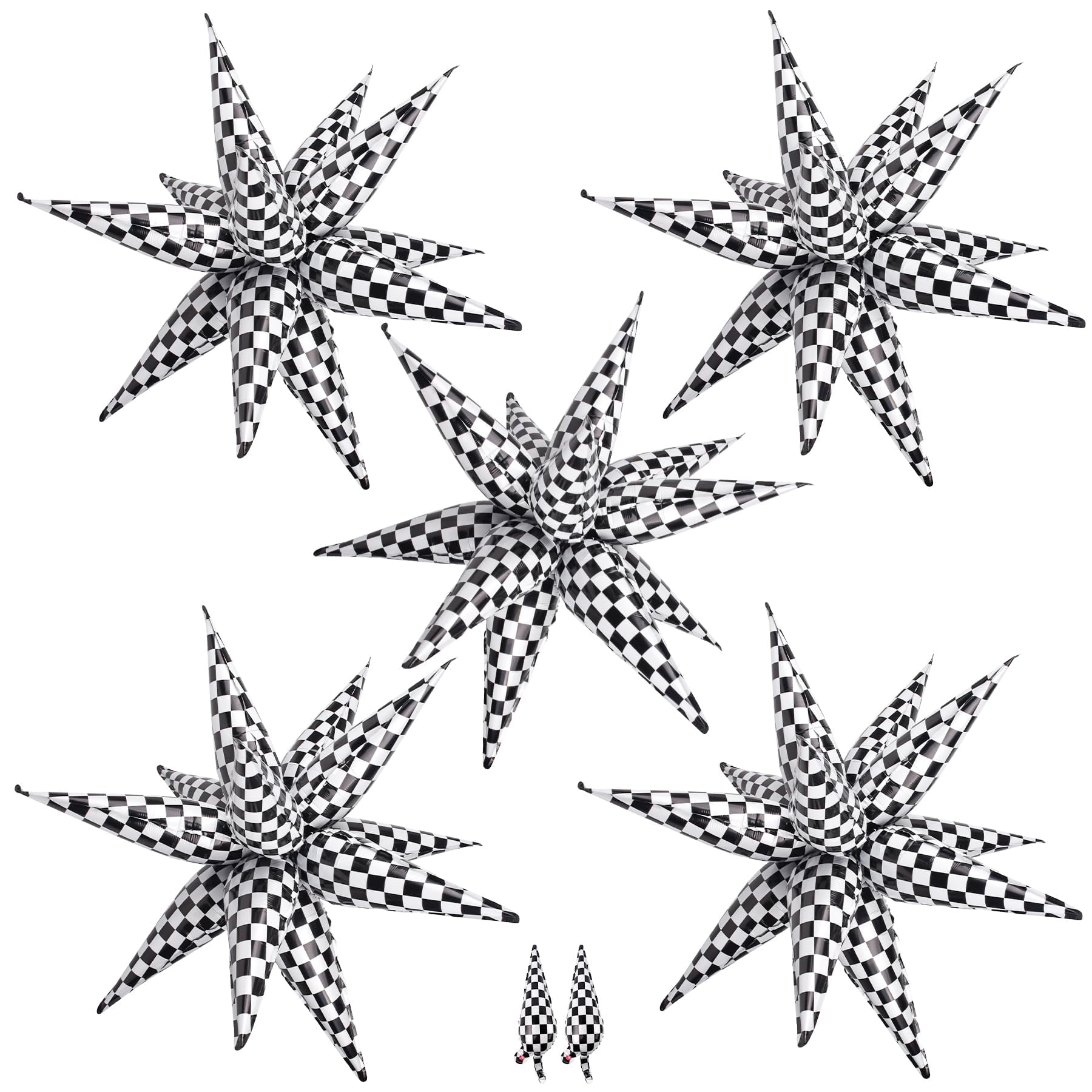 KINNO 62Pcs Checkered Star Balloons 12 Spike Explosion Foil Balloon for ...