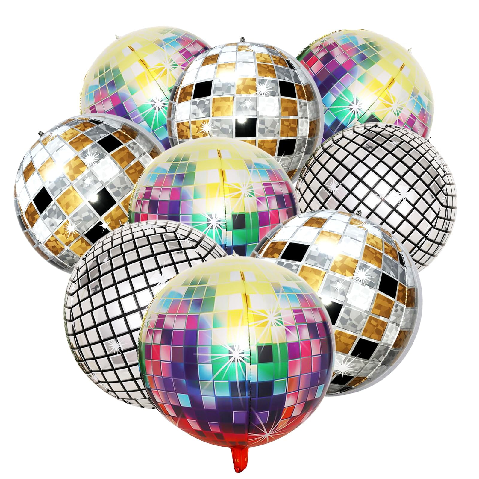 KINNO 9PCS Disco Balloons, 22 Inches Helium 4D Colorful Disco Ball, Shiny and Unique, Used for ...