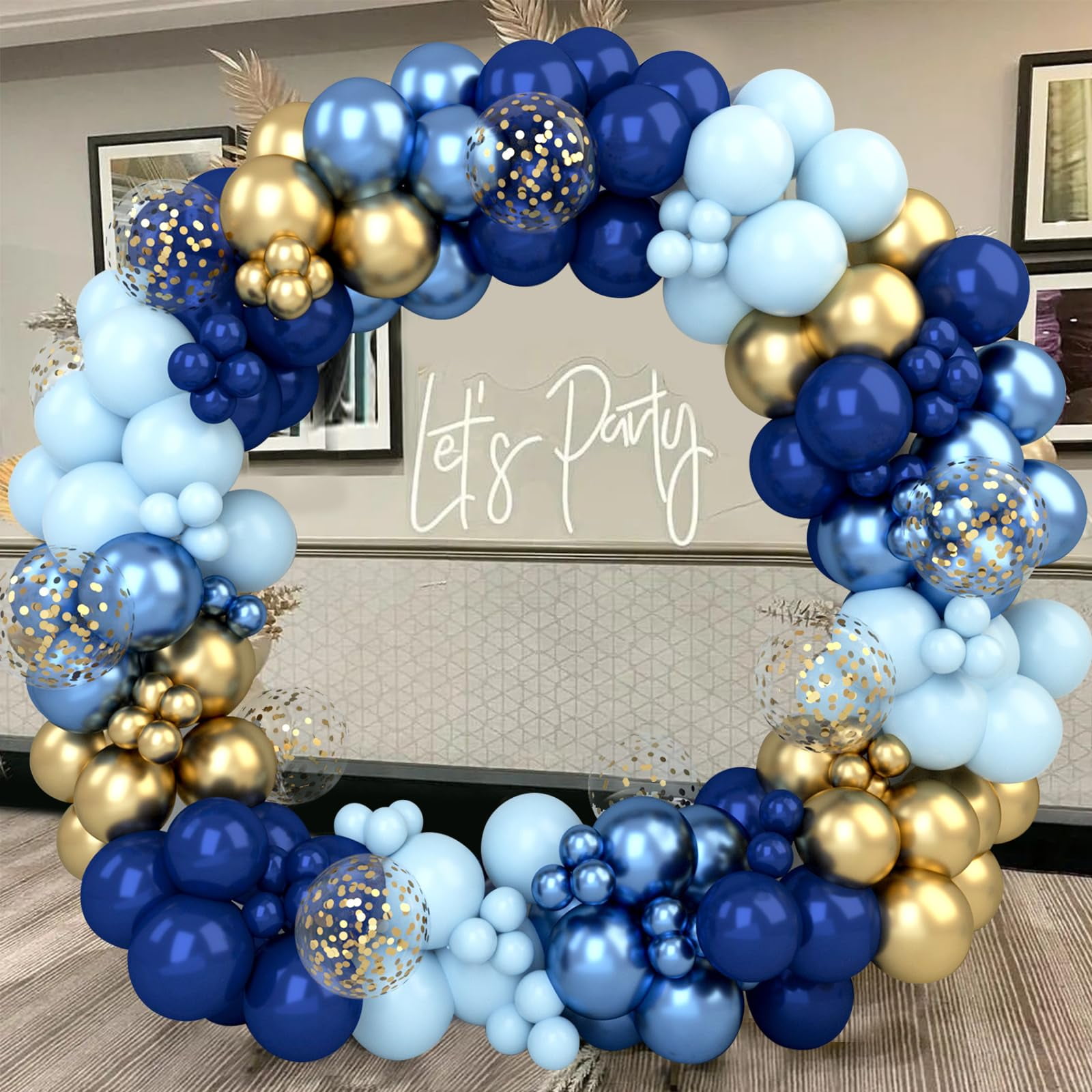 KINNO Blue Balloon Arch Kit,152Pcs Navy Blue and Gold Balloon Garland Kit with Gold Confetti ...