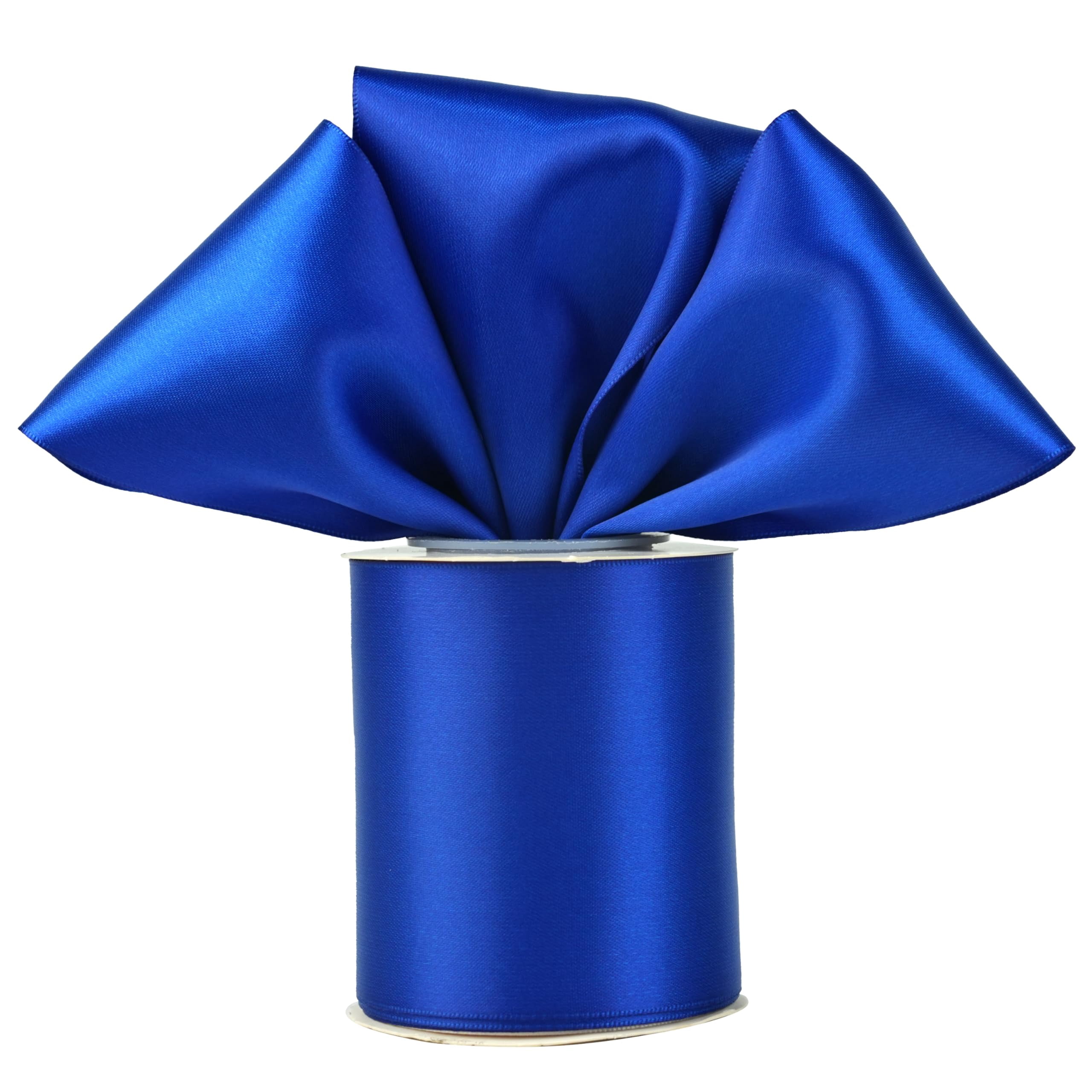 KINNO Blue Ribbon 3 Inch Double Faced Satin Ribbon Thick Royal Blue ...