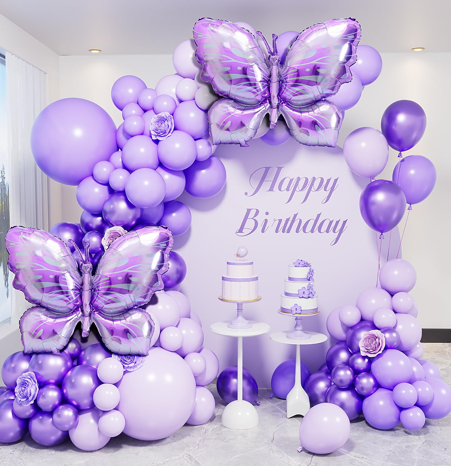 KINNO Butterfly Balloon Arch Garland Kit,129 Pcs Purple Balloons with Butterfly Foil Balloons ...