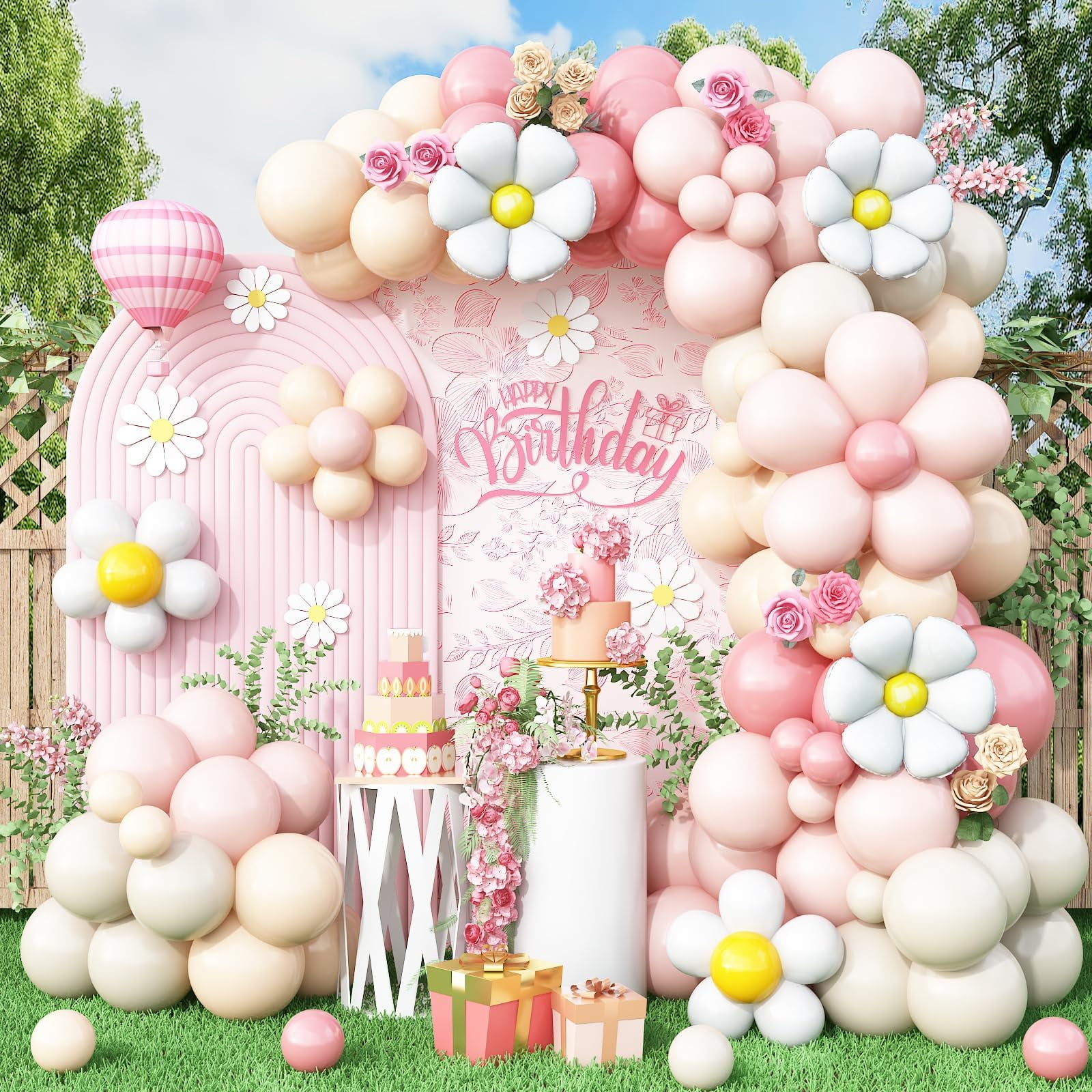 KINNO Daisy Balloon Garland Arch Kit,Retro Pink Sand White Hippie Boho ...