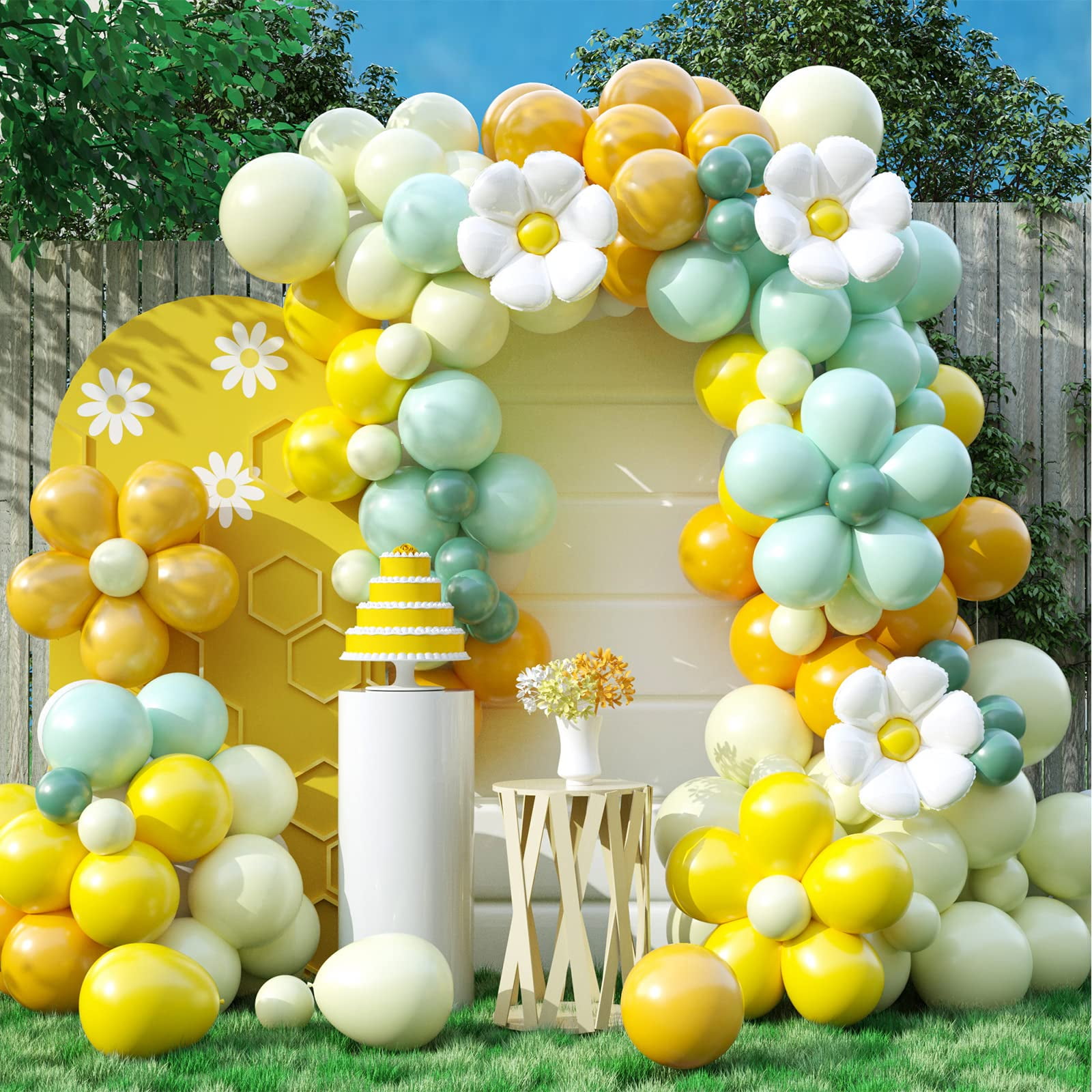KINNO Daisy Balloon Garland Arch Kit,Retro Yellow Green White Hippie ...