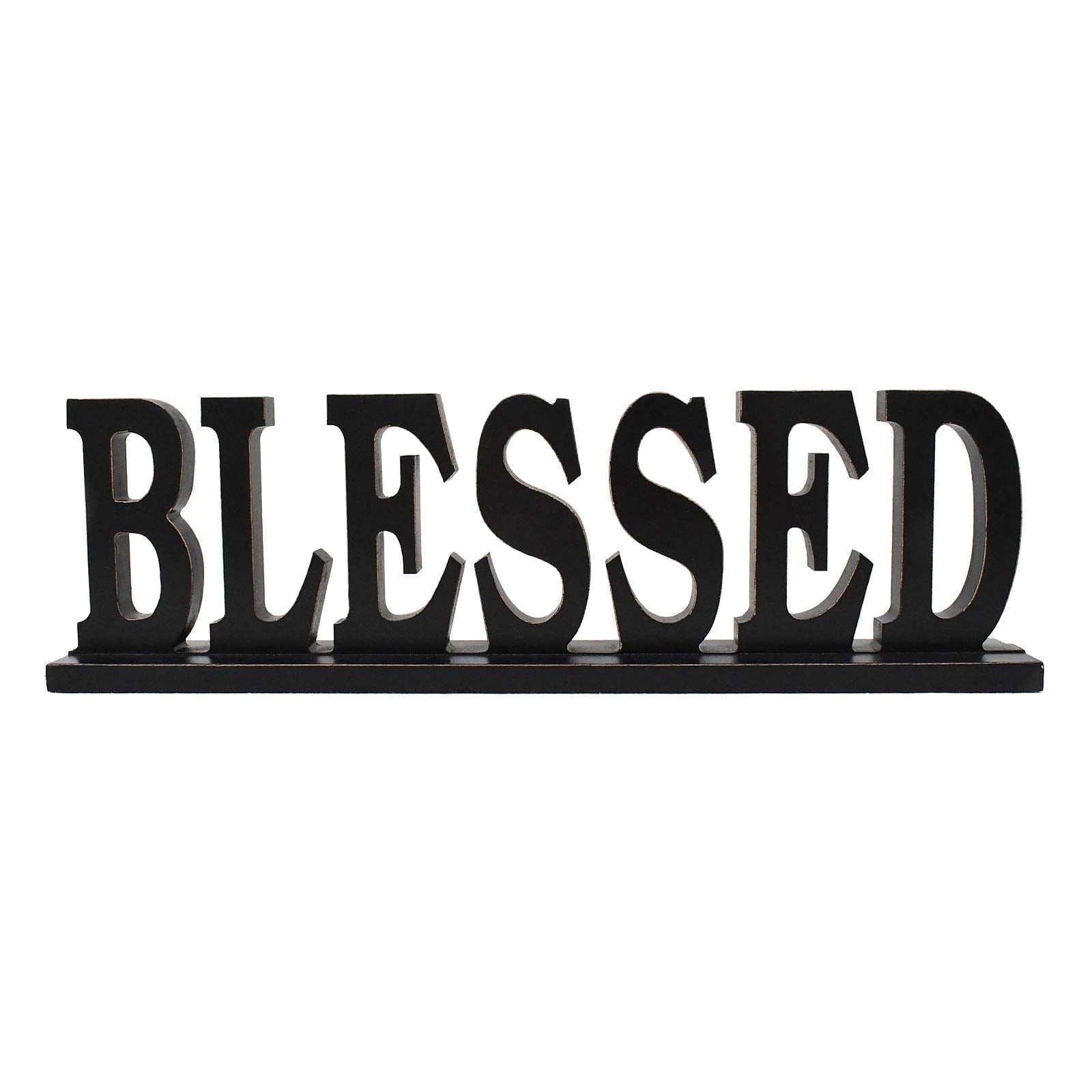 KINNO Decorative Wooden Cutout Word Decor Freestanding Blessed Tabletop ...