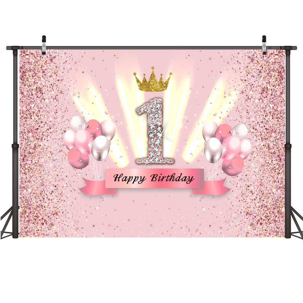 KINNO Girl First Birthday Party Backdrops Pink 1st Happy Birthday ...
