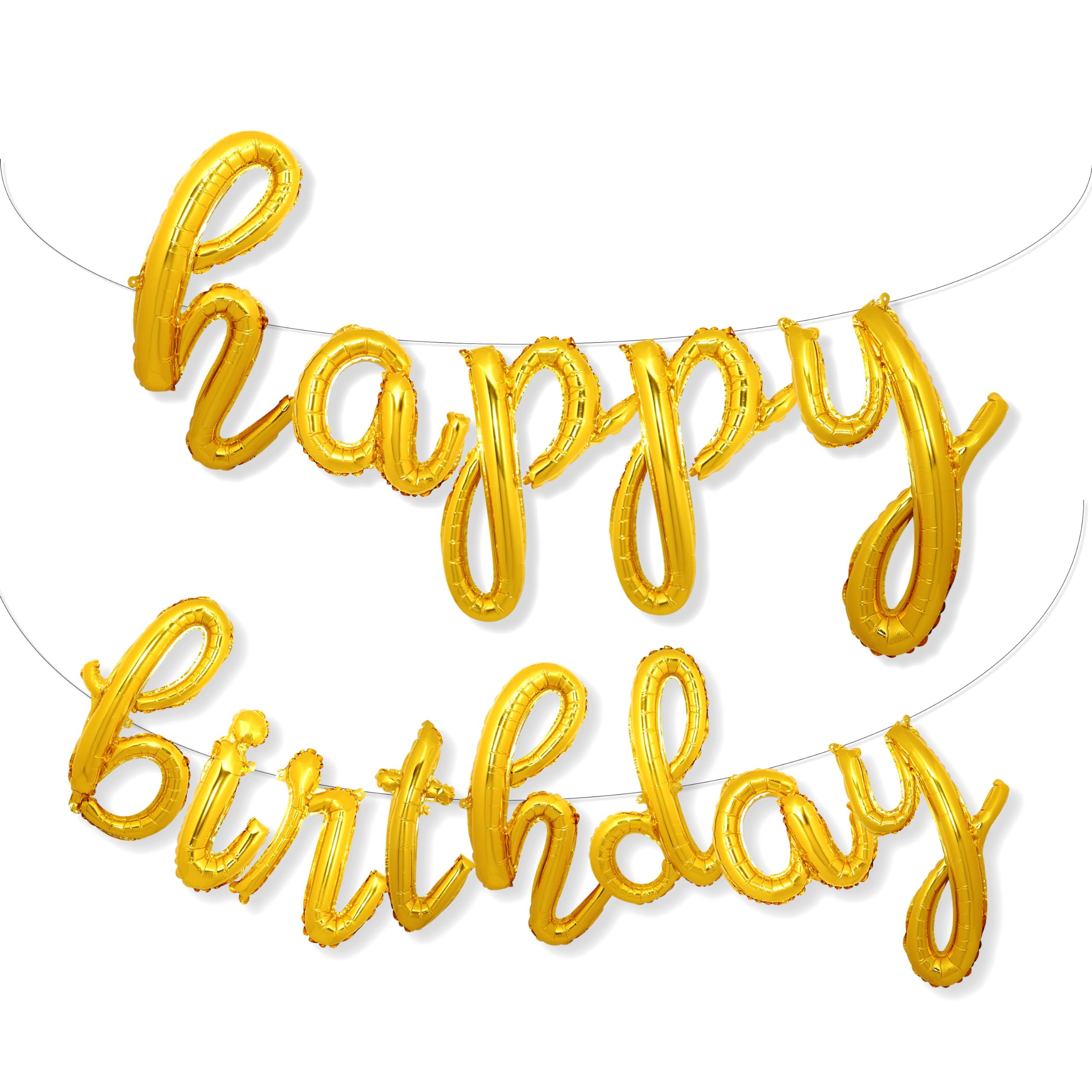 KINNO Gold Happy Birthday Balloons Banner | Script/Cursive Gold Letter ...