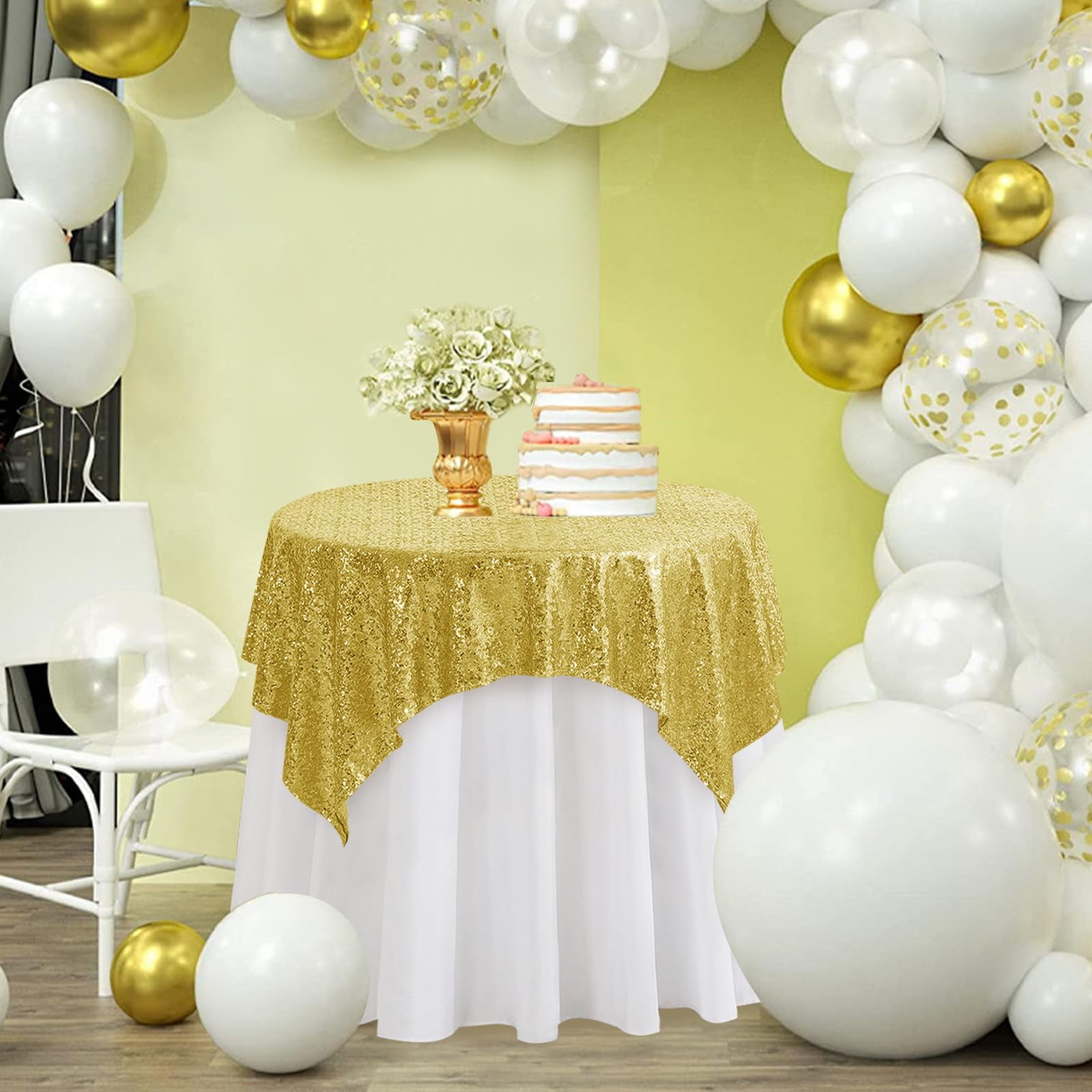 KINNO Gold Sequin Tablecloth- 50x50 inch, Seamless Sparkle and Glitter ...