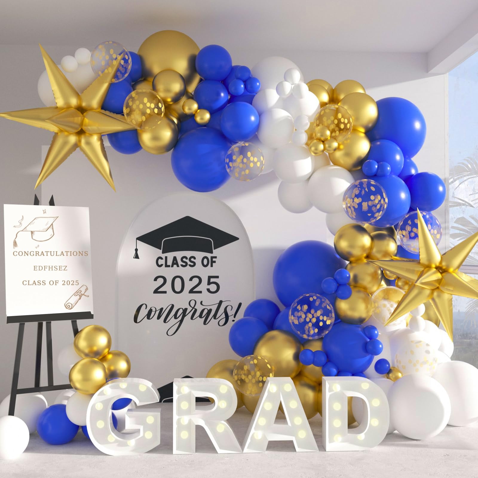 KINNO Graduation Balloon Blue Gold White Balloon for Class of 2025 ...