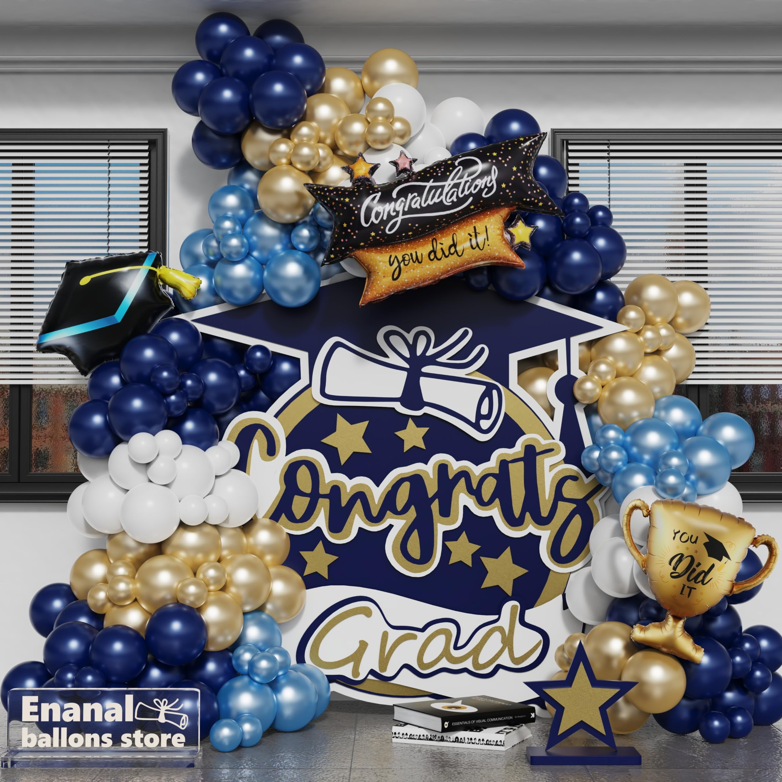 KINNO Graduation Balloon Garland Arch Kit, 147pcs Navy Blue Gold and ...