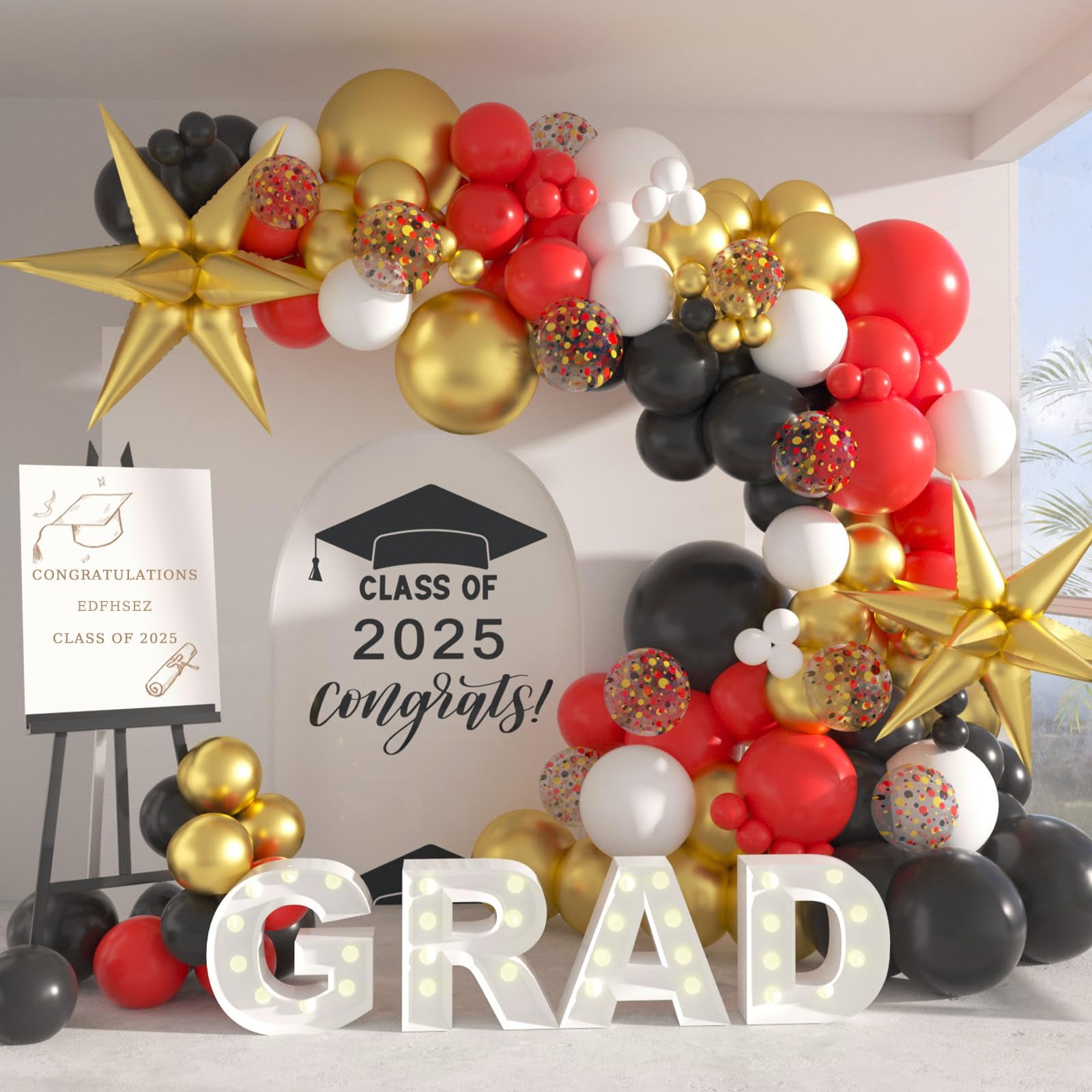 KINNO Graduation Balloon Red Black White Gold Balloon for Class of 2025 ...