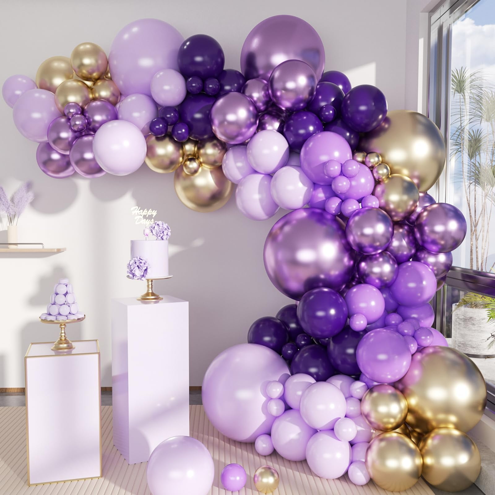 KINNO Grey Violet Maca Purple Gold Balloons Garland Arch Kit, 146Pcs Latex Balloons Party ...