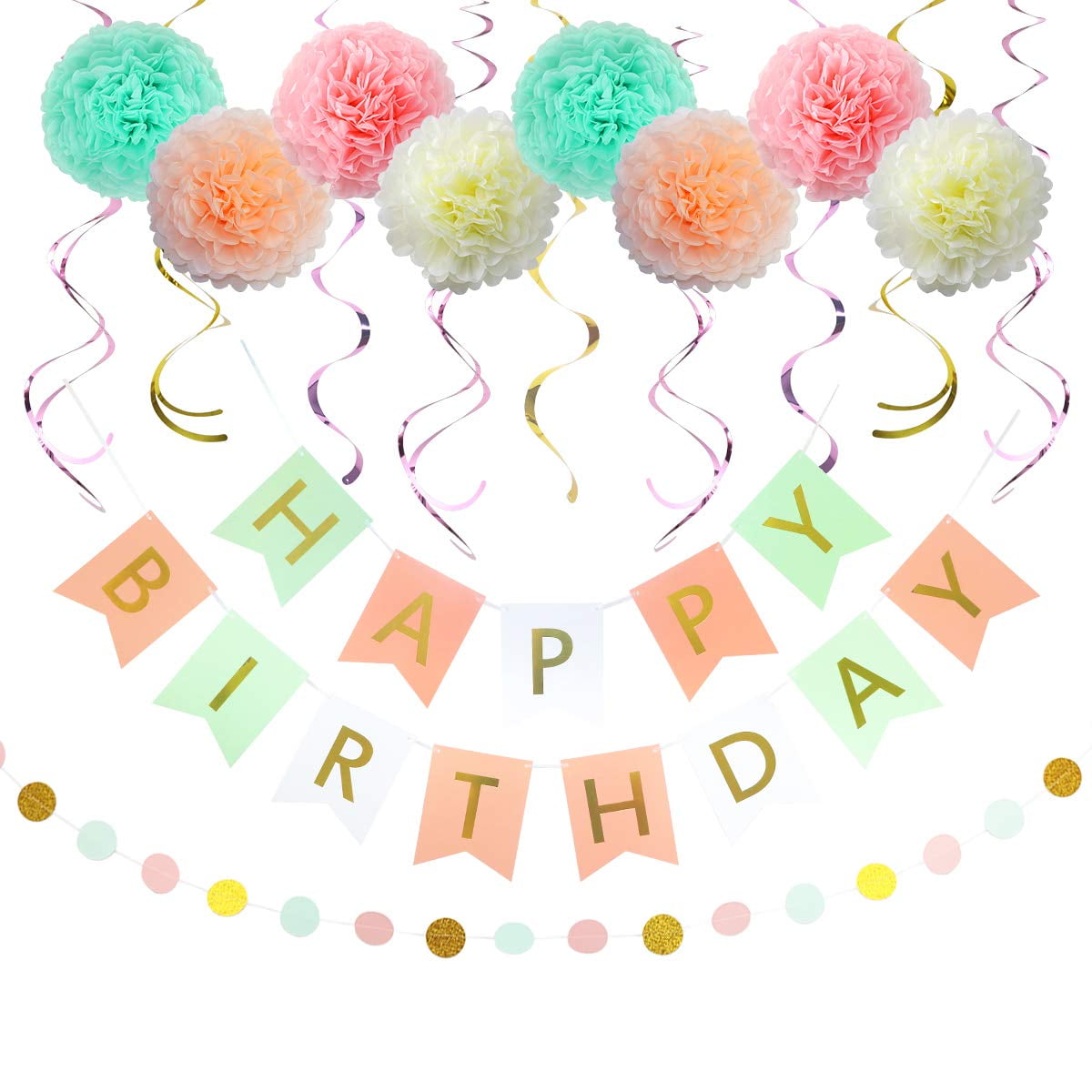 KINNO Happy Birthday Banner, Tissue Paper, Swirls, Garland | Happy Birthday Decorations ...