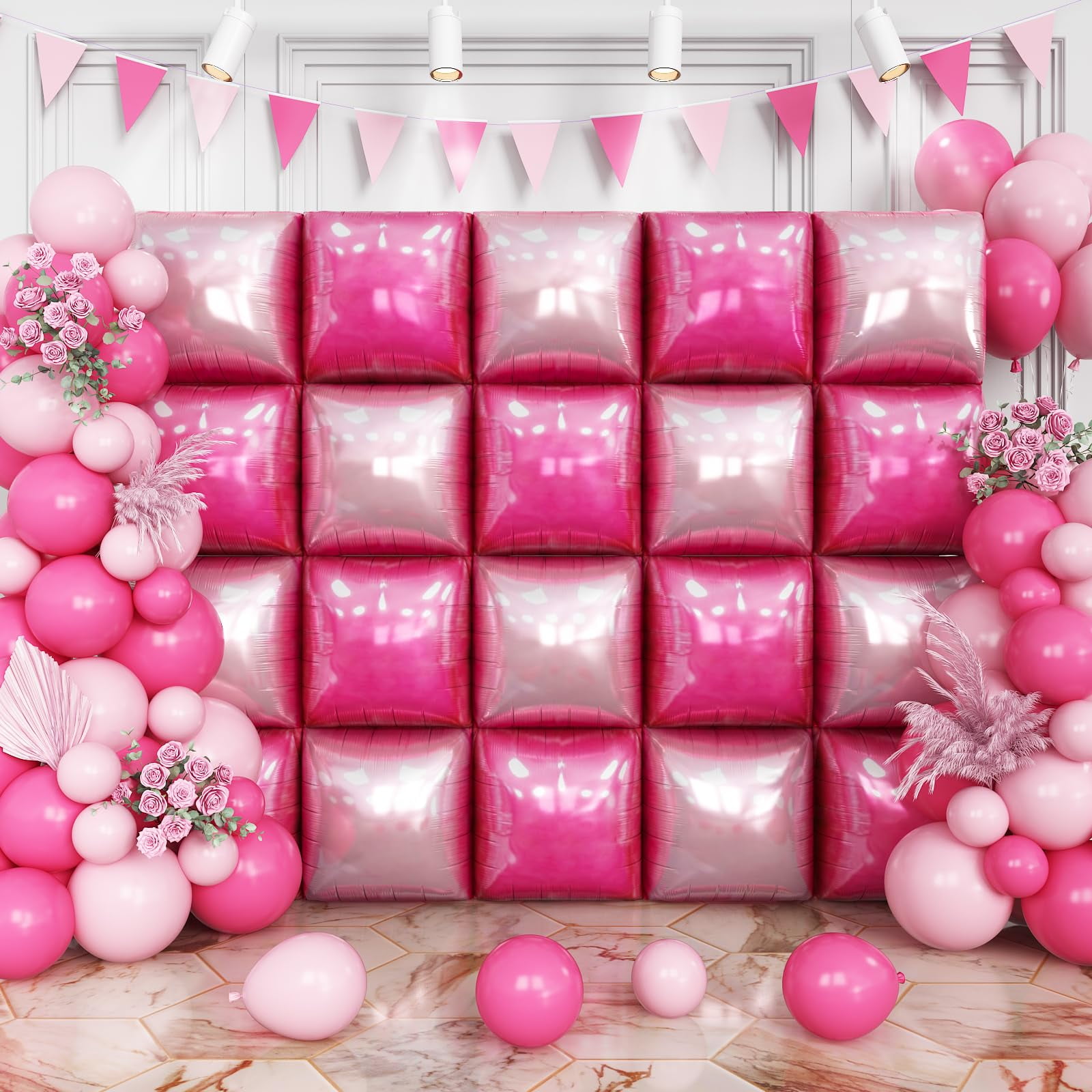 KINNO Hot Pink Square Balloons, Magenta Foil Balloons Wall Double Sided ...