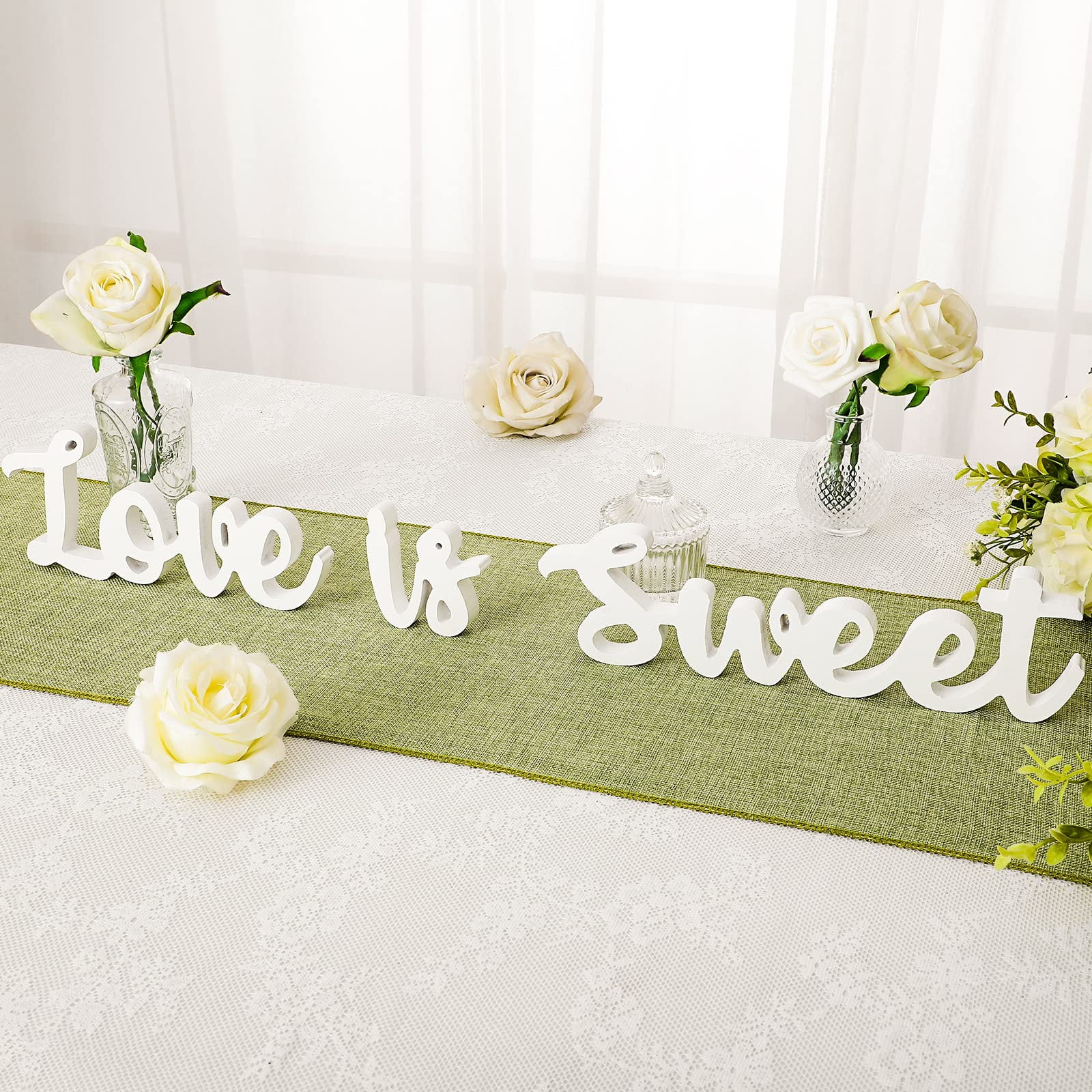 KINNO Love Is Sweet Table Decor Hollow Love Sign Wooden Love Is Sweet ...