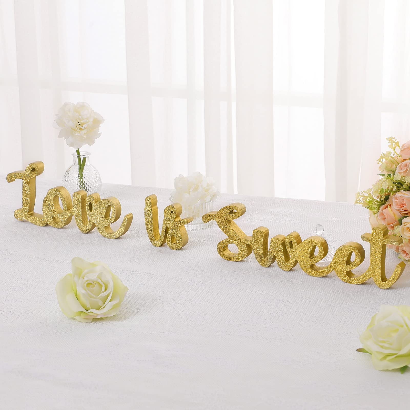KINNO Love Is Sweet Table Decor Hollow Love Sign Wooden Love Is Sweet ...