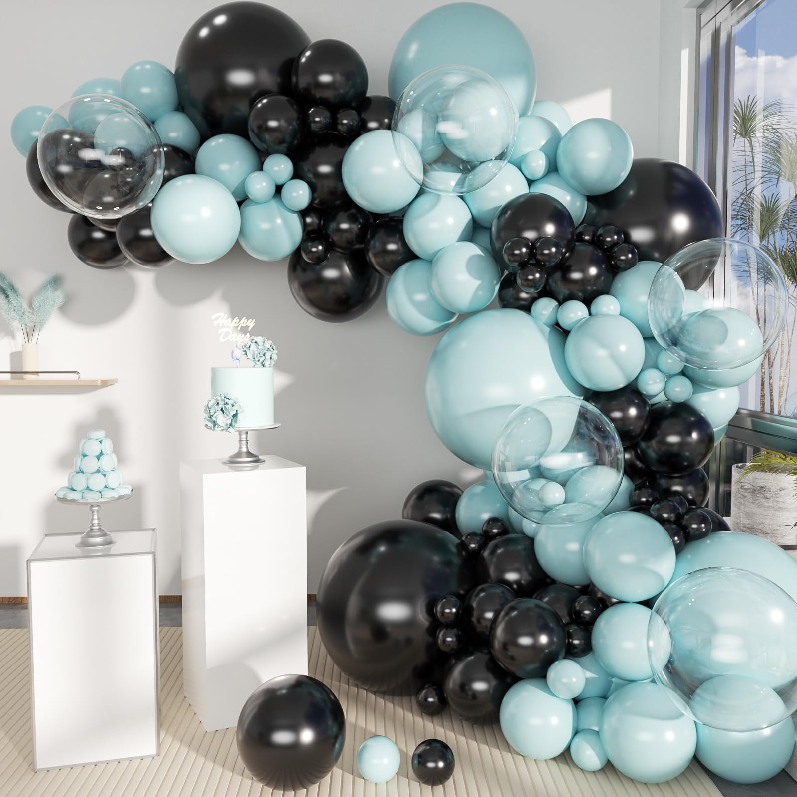 KINNO Macaron Blue and Black Balloons Arch Kit & Garland, 151Pcs Light Blue Black Bobo Different ...