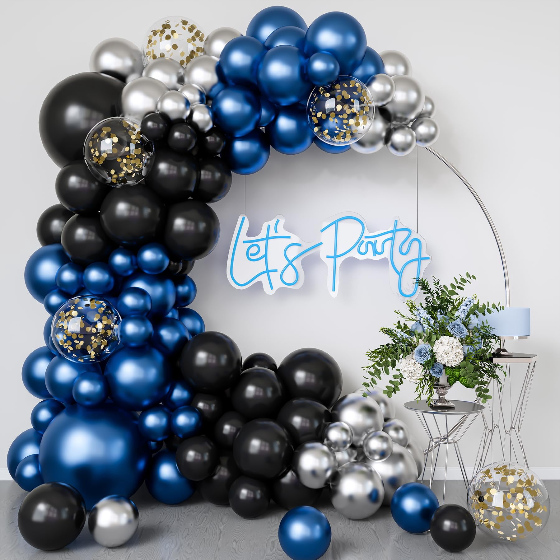KINNO Metallic Blue and Black Balloon Arch Garland Kit-Metallic Silver ...